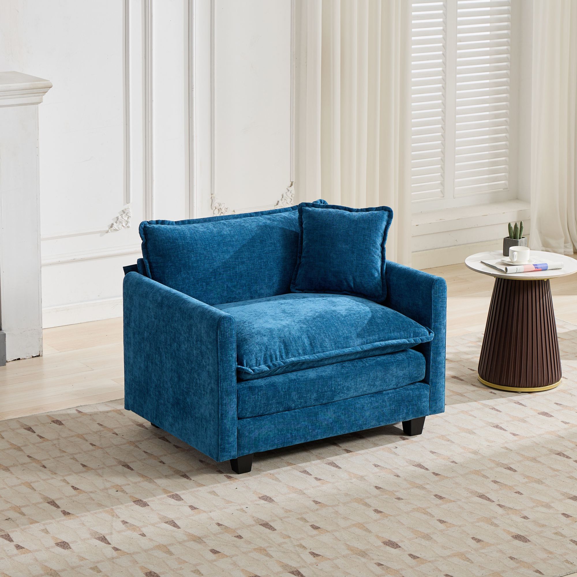 LOVMOR Blue Chenille Single Seat Cloud Sectional Sofa No Armrests in ...