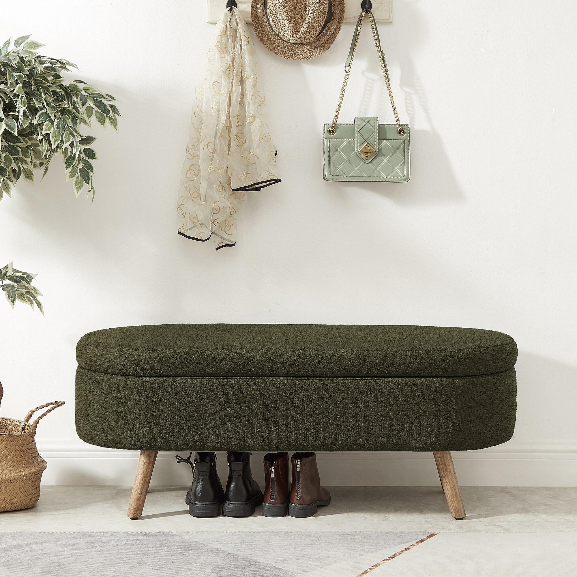 KTMBDW Oval Storage Bench 42-in Ottoman Bench Upholstered Boucle Fabric ...