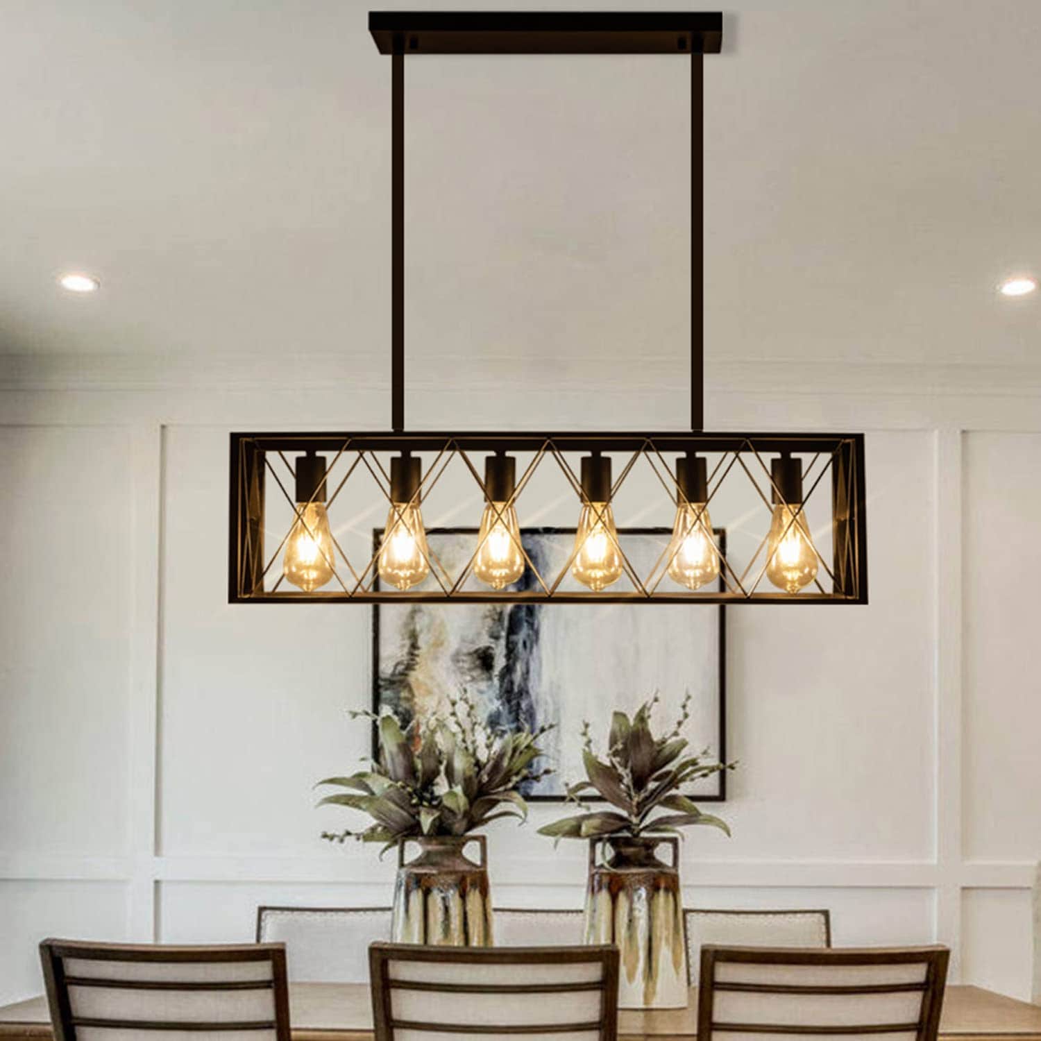 Lukvuzo Kitchen Island Pendant Lighting 6 Light Black Metal Industrial 8324