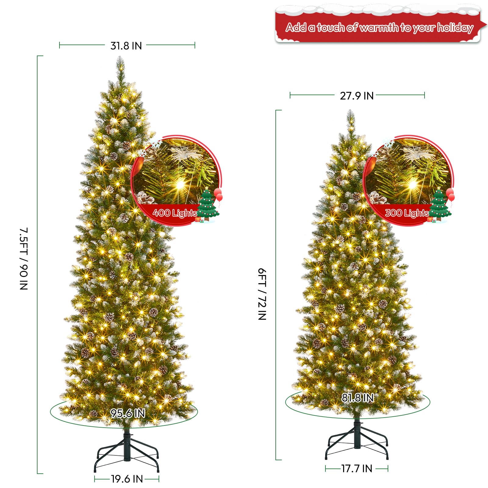 Der Rose 6FT Pencil Christmas Tree Artificial PreLit Slim Christmas ...