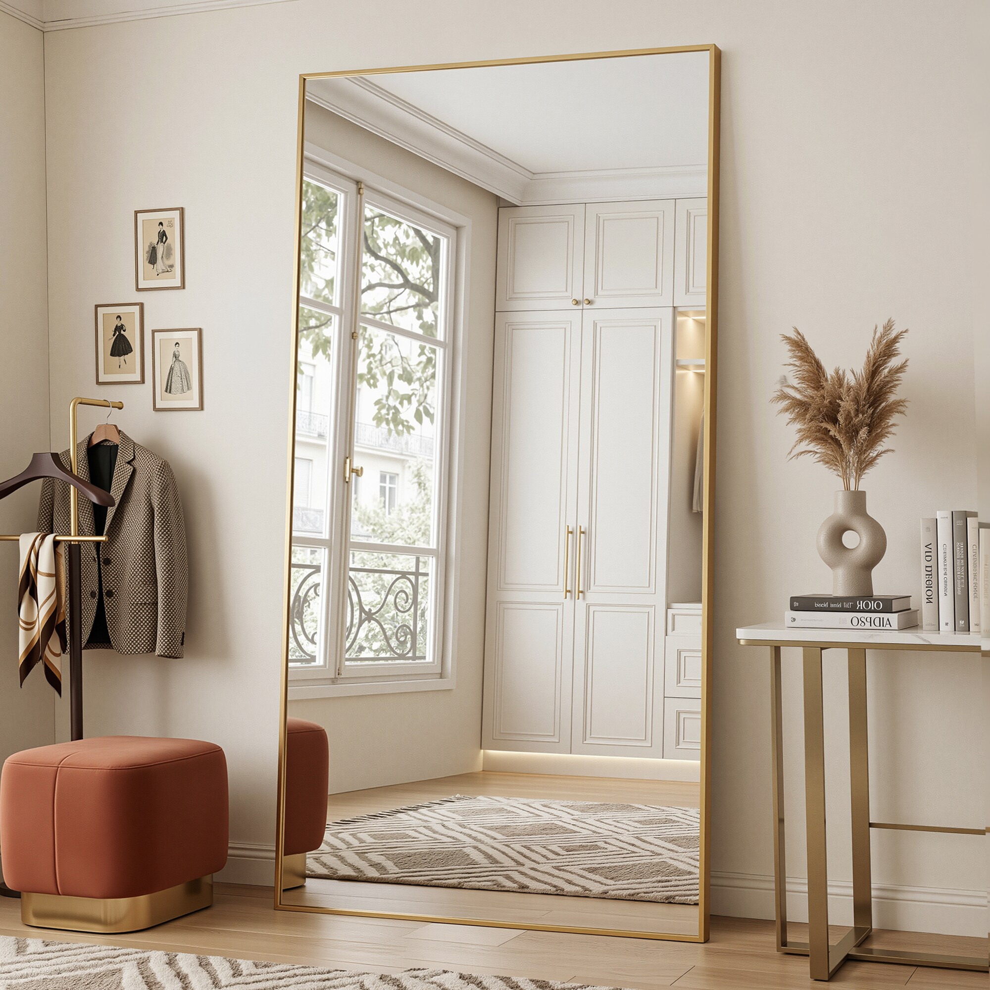 Antok 44in x 82in Rect Gold Full Length Floor Mirror Freestanding with ...