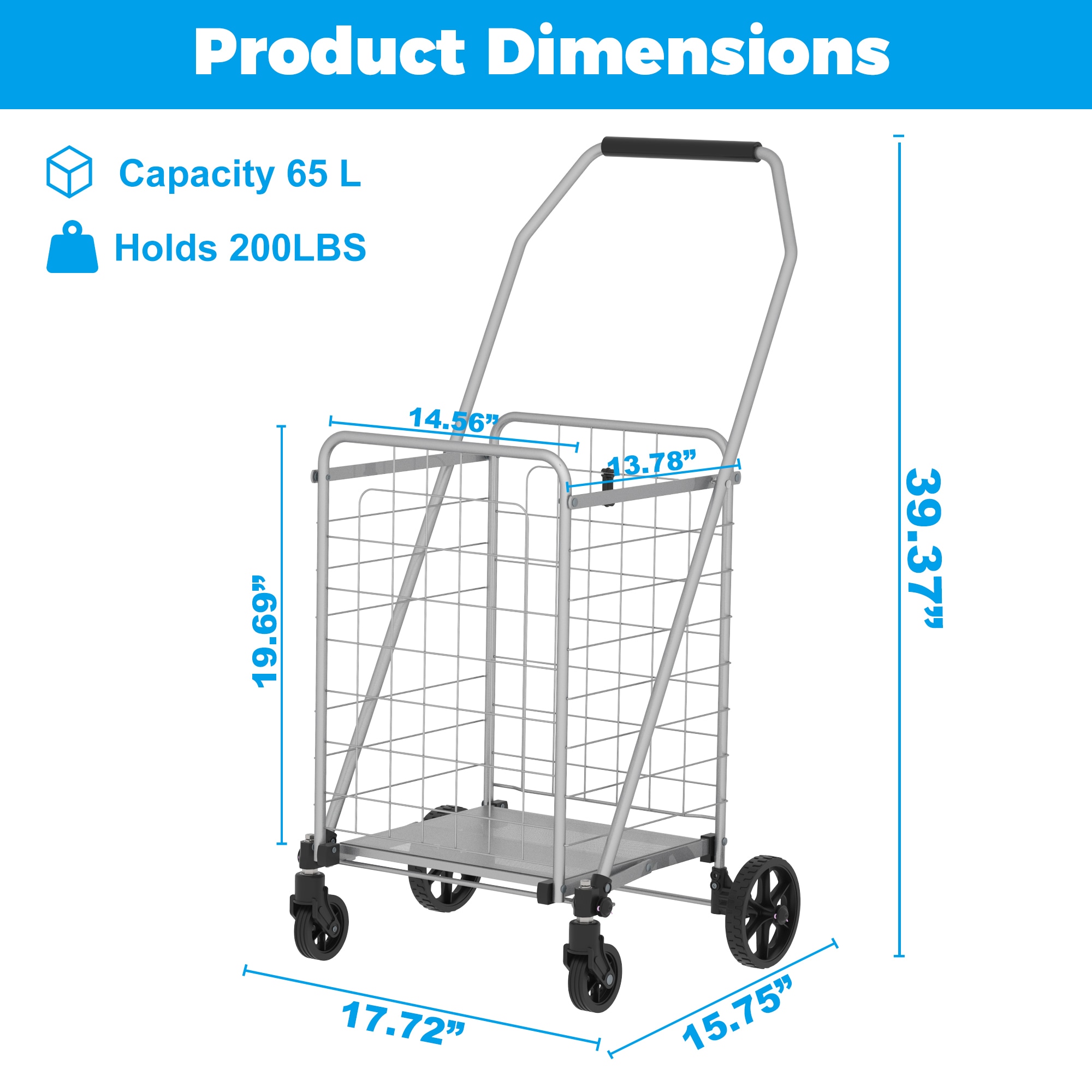 Tatayosi Shopping Cart with Shelf;Grocery Cart on Wheels; Foldable ...