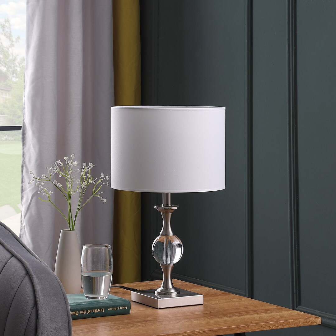 JUSHUA 19 inch Satin Nickel Solid Crystal Orb Metal Table Lamp in ...