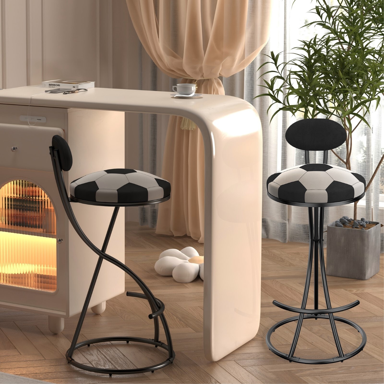KTMBDW Barstools Set of 2 - Velvet Upholstered Counter Bar Stools with ...