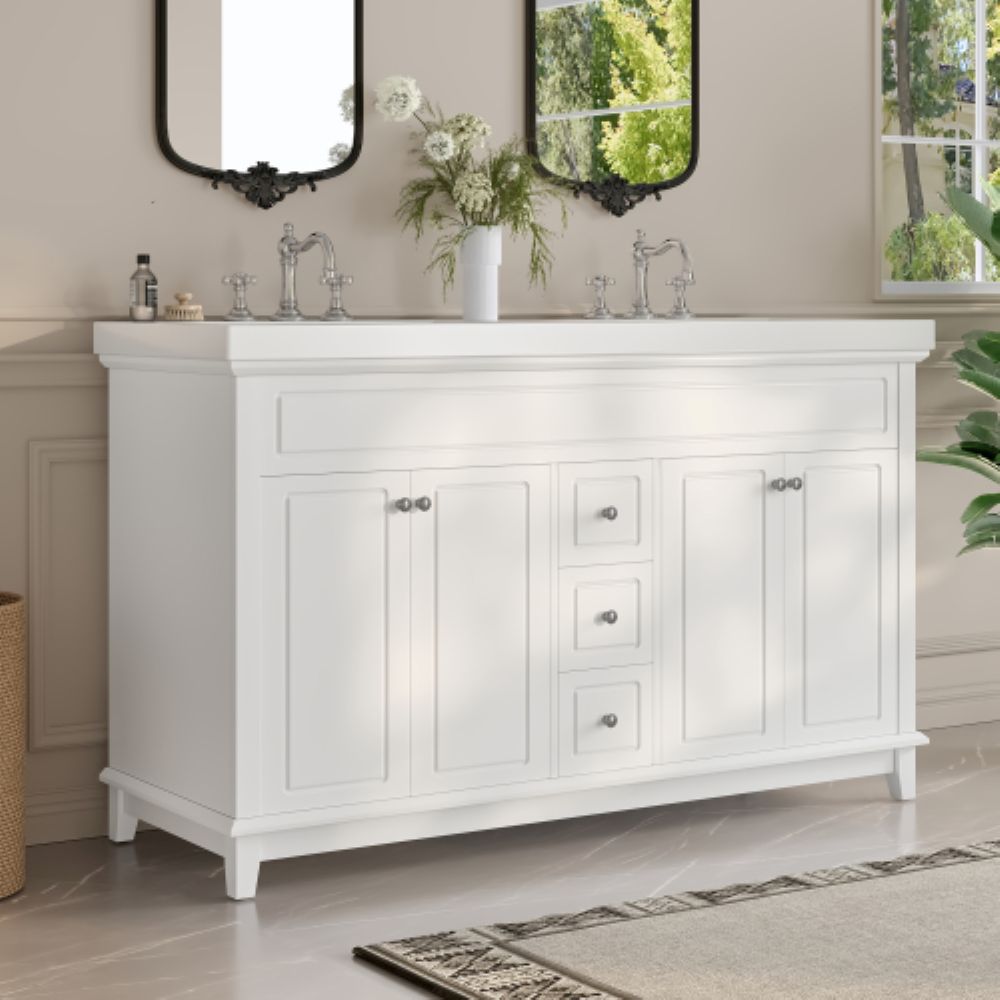 GDFStudio Brevora 59.1-inch Bathroom Cabinet Bath Vanity with White ...