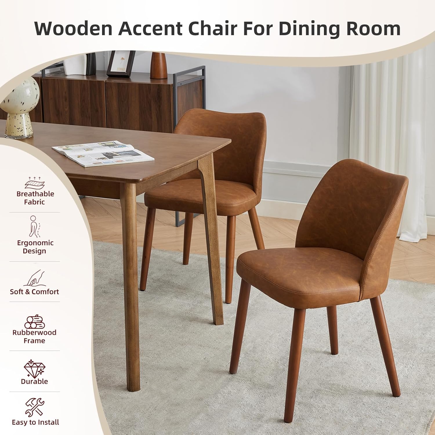 GAOMON Dining Chair Set of 2 Leather Upholstered Wingback with Wood ...