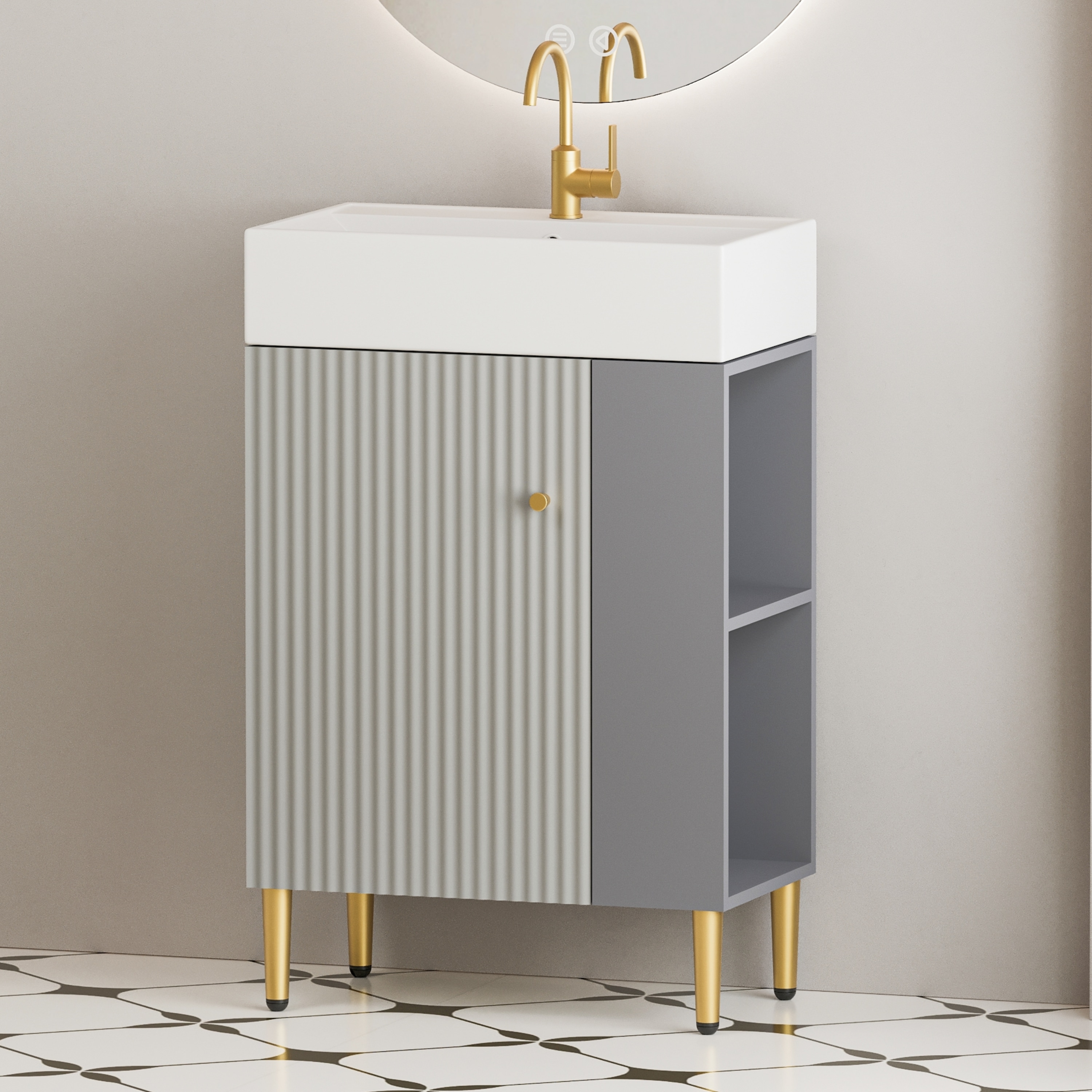 Tatayosi 21.6 Inch Grey Bathroom Vanity with Ceramic Sink and Mixed ...