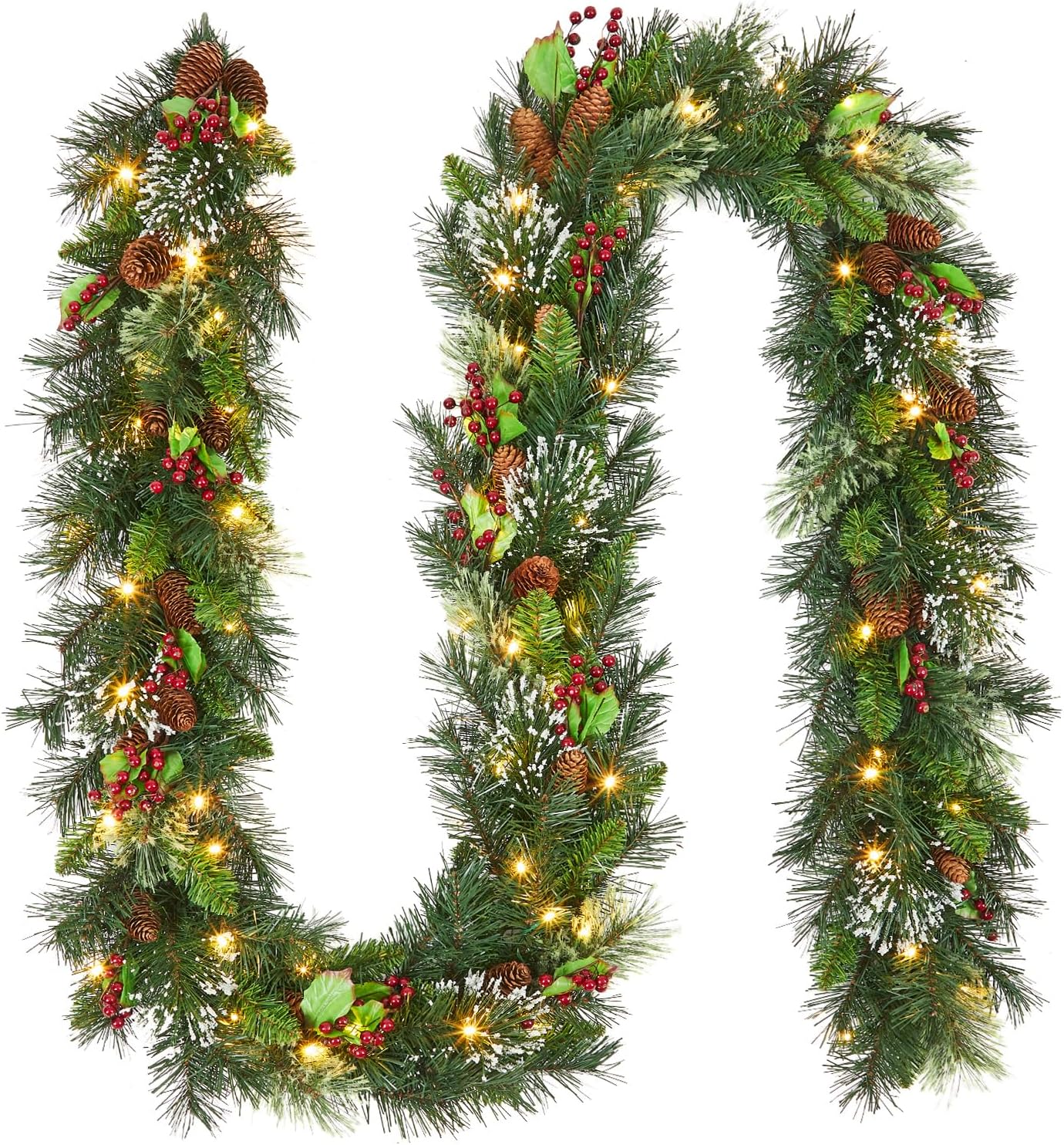 Qeetex 9FT Battery Operated Christmas Garland with Warm LED Lights ...