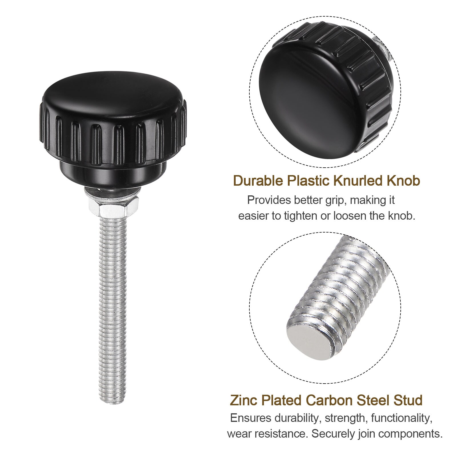 Unique Bargains 4 Sets Knurled Knobs Thumb Screws with Nuts Washers ...