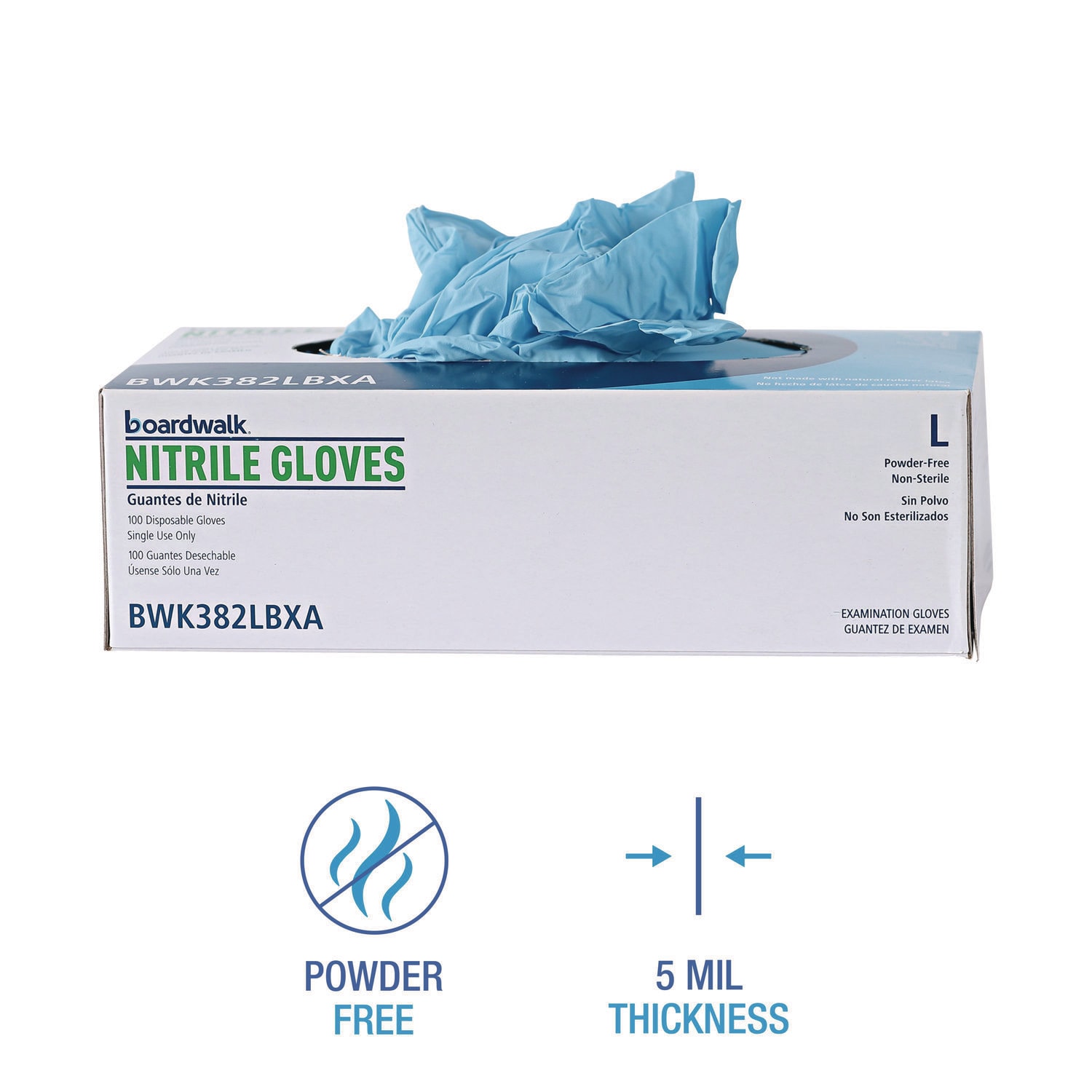 Boardwalk Disposable Examination Nitrile Gloves Powder-Free Large 5 mil ...