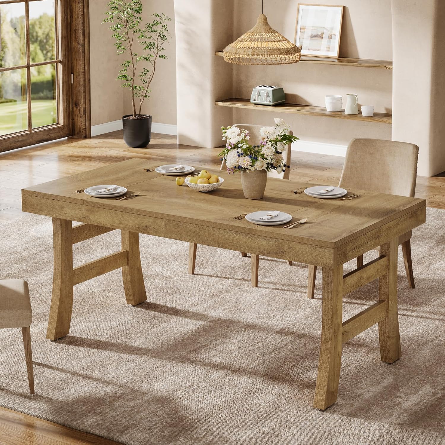Tribesigns Light Brown Farmhouse Rectangular Dining Table 63 L x 29.5 H ...