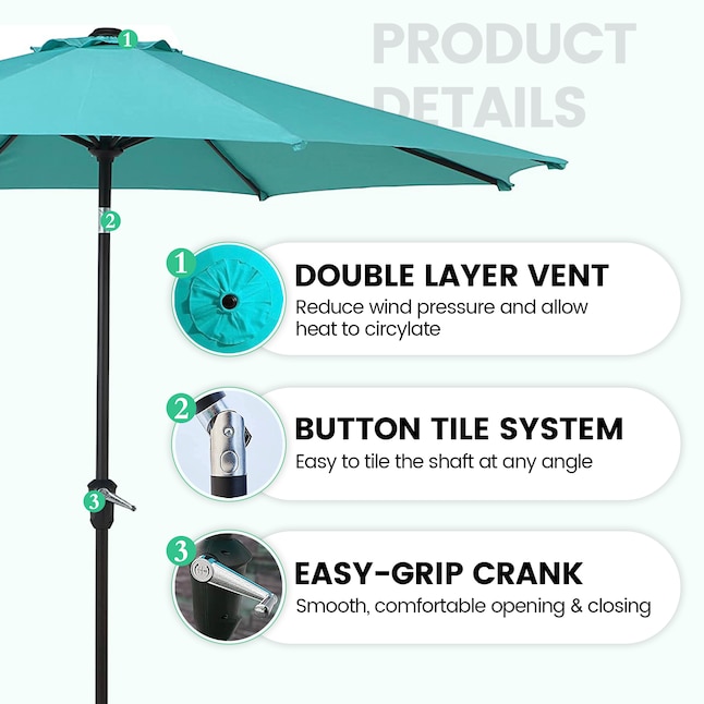 BANSA ROSE 9 ft Blue Round Patio Market Umbrella with Tilt and Crank ... BANSA ROSE 9 ft Blue Round Patio Market Umbrella with Tilt and Crank ...