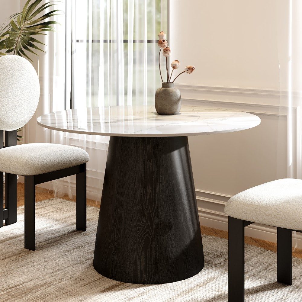 Coolbibila 43 Inch Small Round Modern Dining Table with Black Pedestal ...