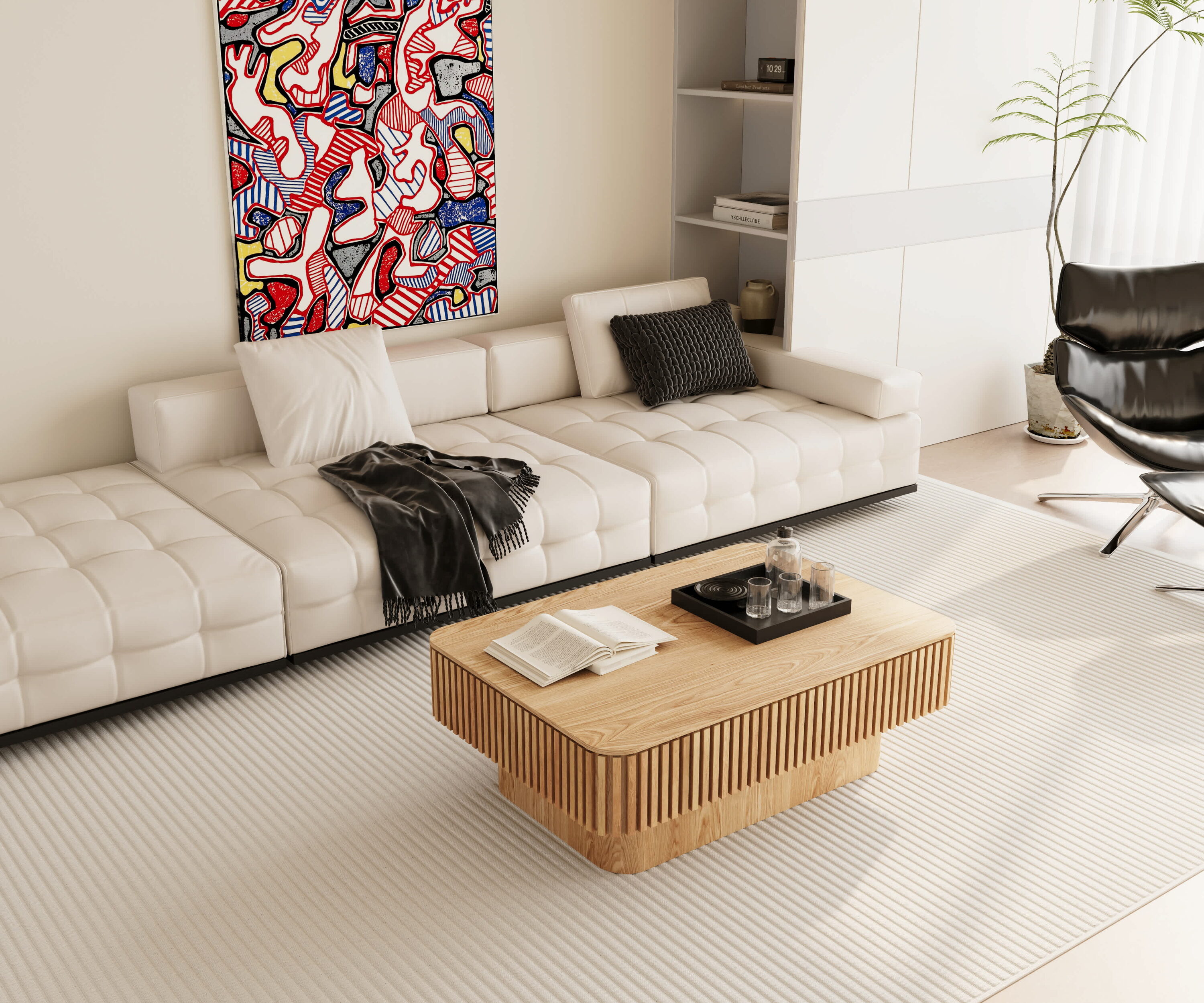 Vynxaria Fluted Lift top Coffee Table Solid Wood Veneered Modern Accent ...