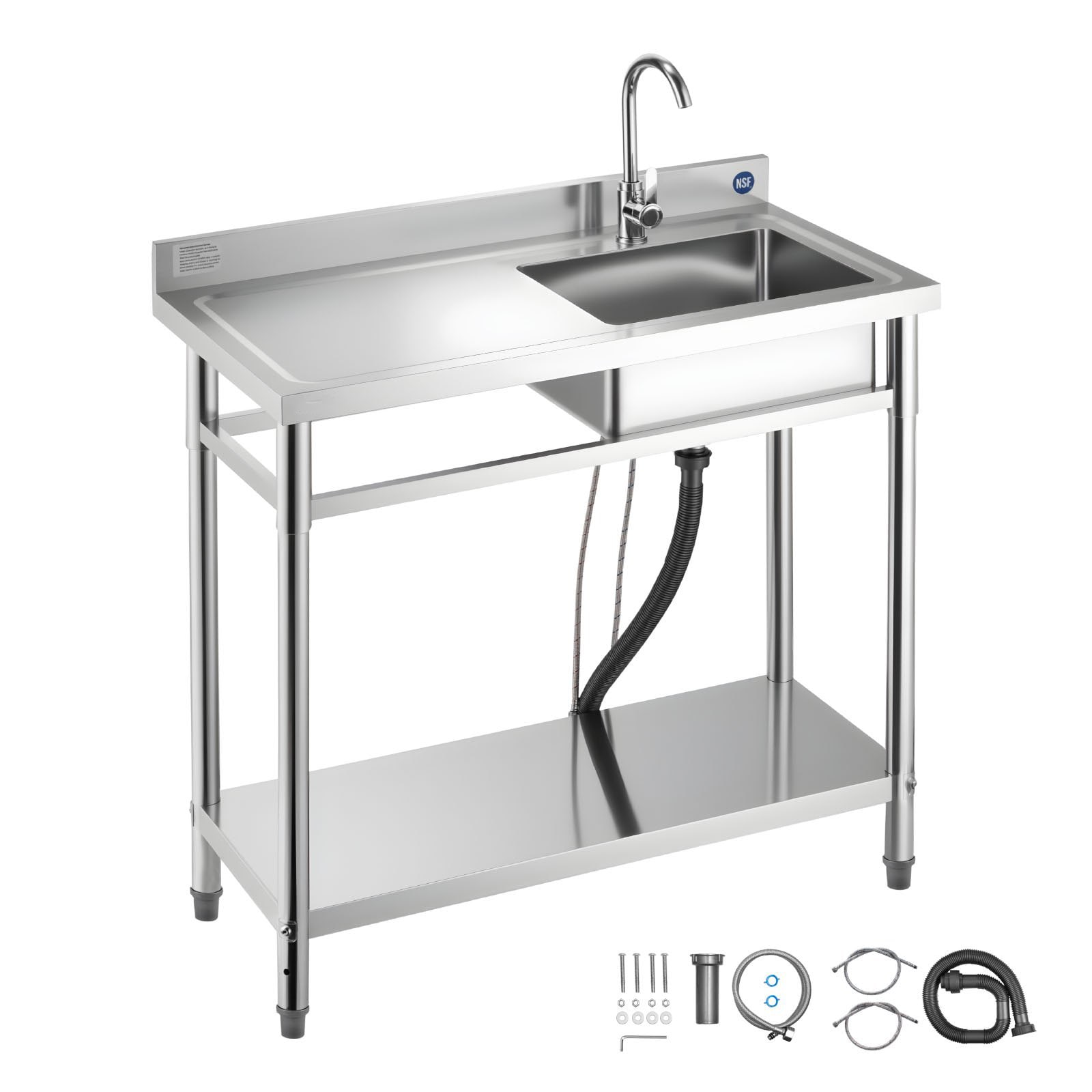 Mecale 39.4 x 19.7 x 37-in Stainless Steel Utility Sink Left Basin ...