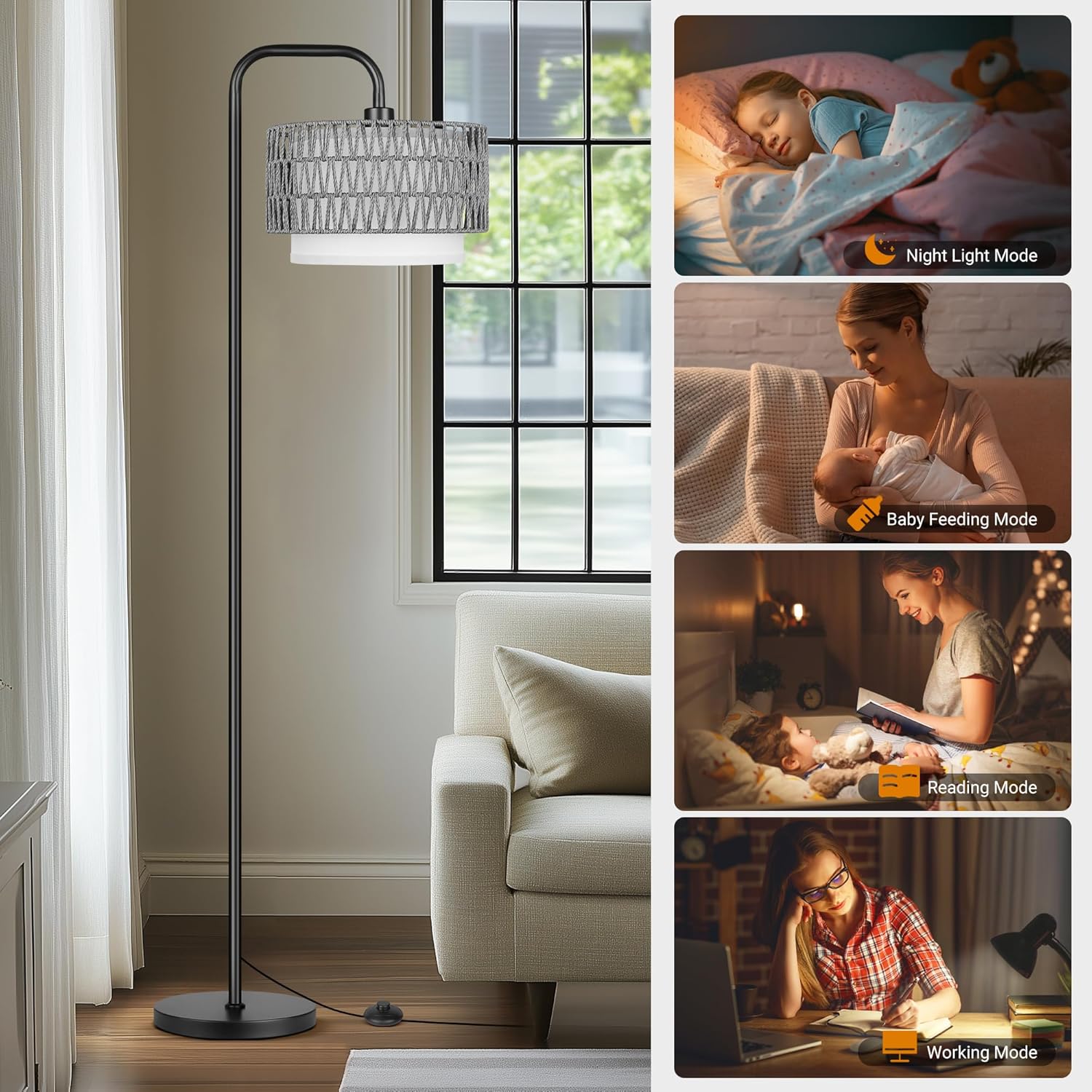 Cinoton Floor Lamp for Living Room Tall Standing Lamp with Remote 3 ...