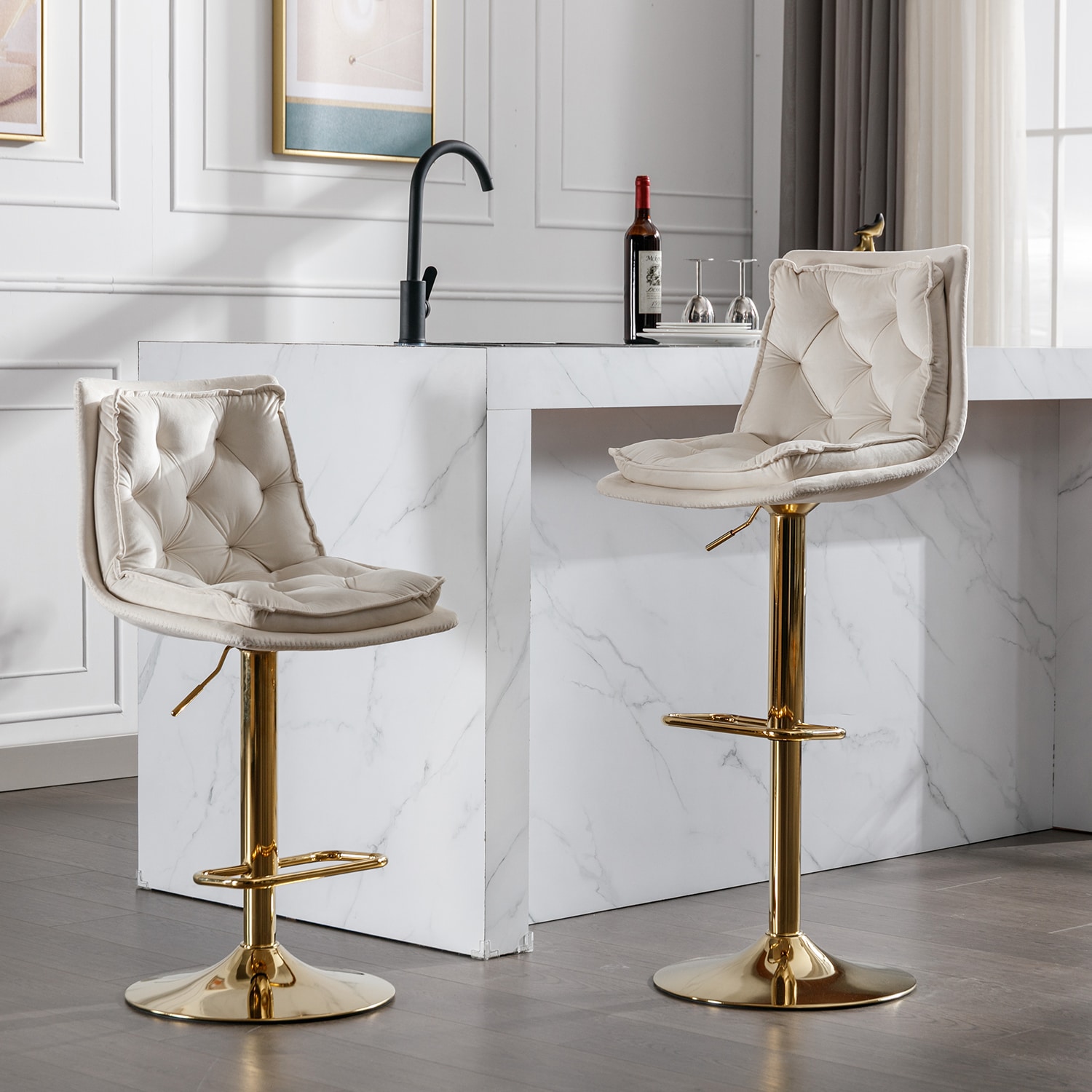 LOVMOR Set of 2 Bar Stools with Chrome Footrest and Base Swivel Height ...