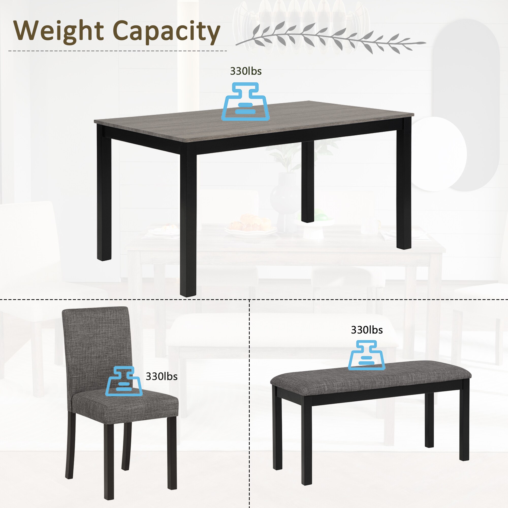 GDFStudio Dalton Farmhouse Outdoor 6-Piece Dining Table Set with Bench and Chairs-Black and ...
