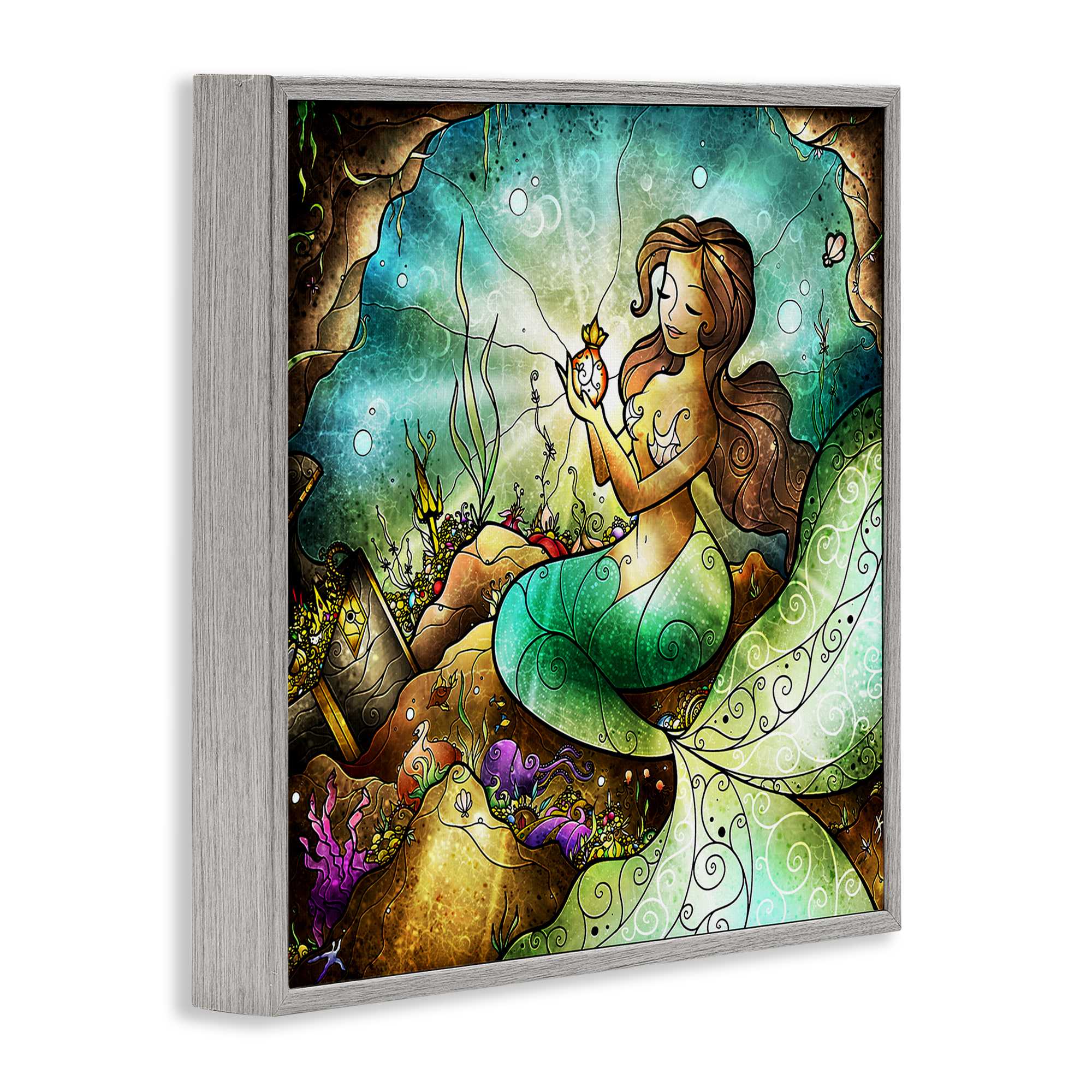 Stupell Industries Detailed Nouveau Mermaid Gray Framed Giclee Art By ...