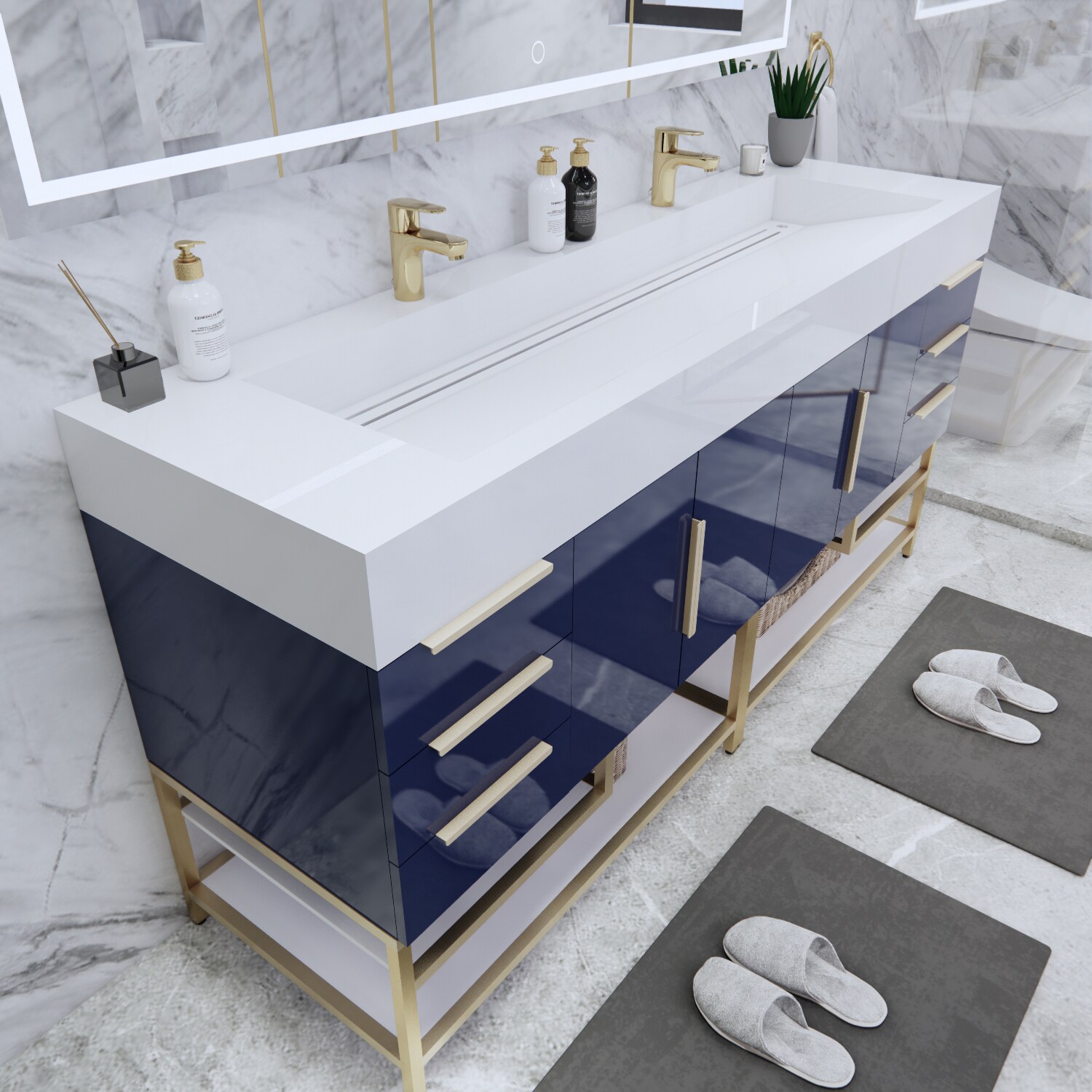 BV Better Vanity Bethany 72-in Gloss Night Blue Double Sink Bathroom ...