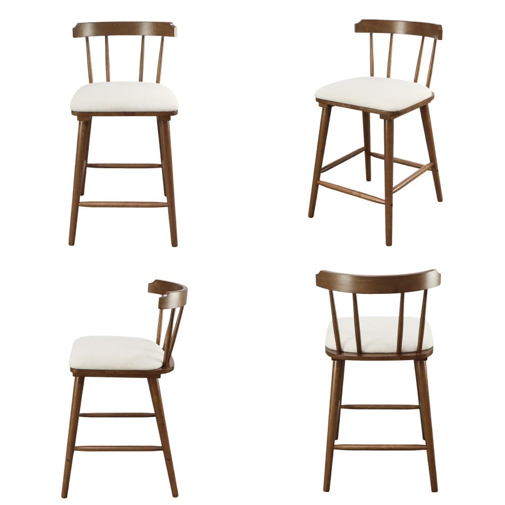 Coolbibila Set of 2 Walnut Rubberwood Frame Upholstered Counter Stools ...