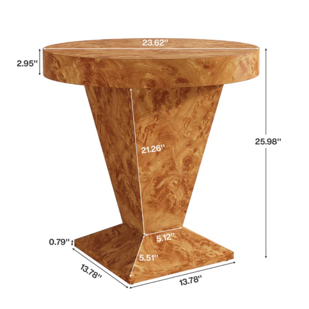 Slickblue Modern Brown Wooden End Table with Round Tabletop and ...