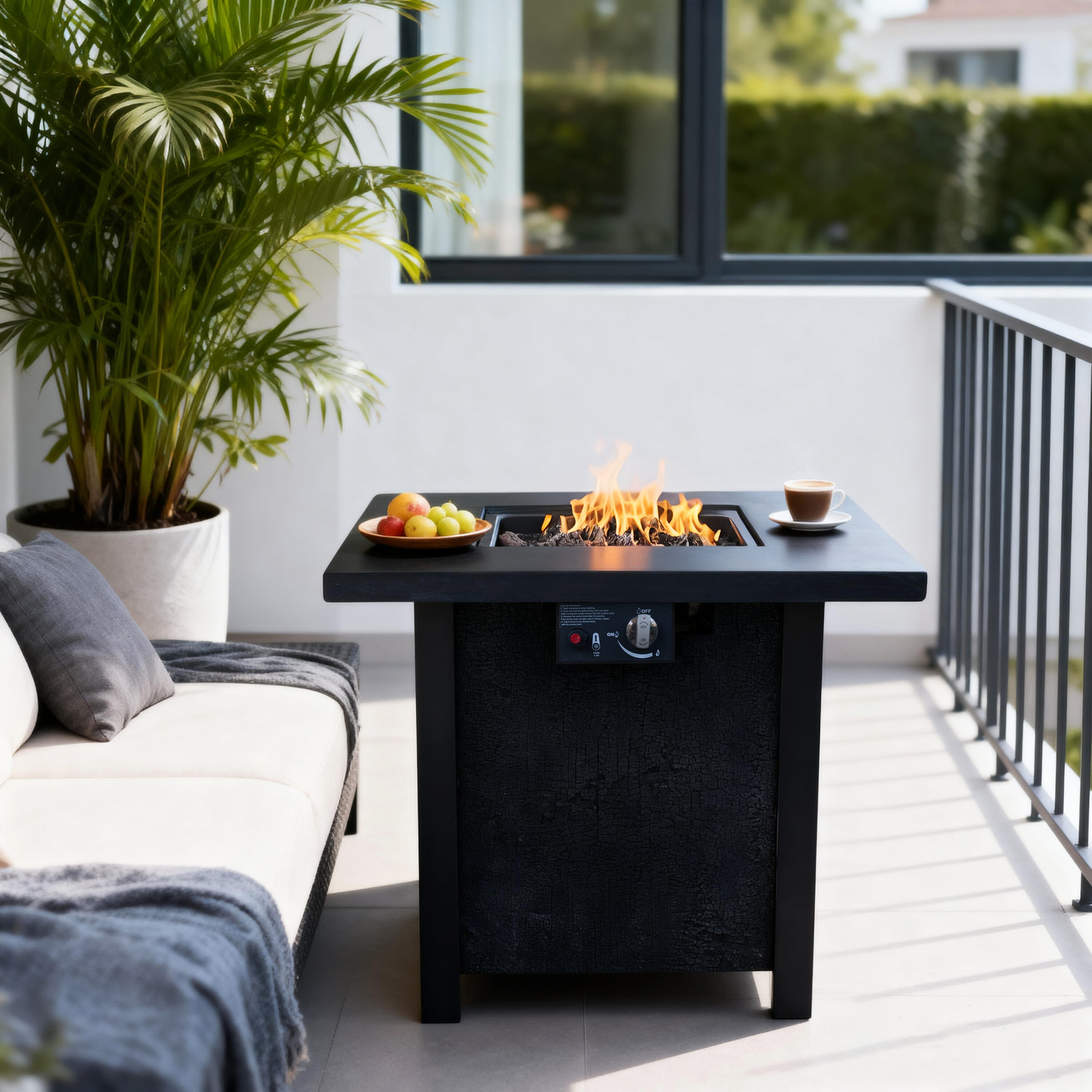 LUXEYARD 25 inch H Outdoor Patio Propane Gas Fire Pit Table 50000 BTU ...