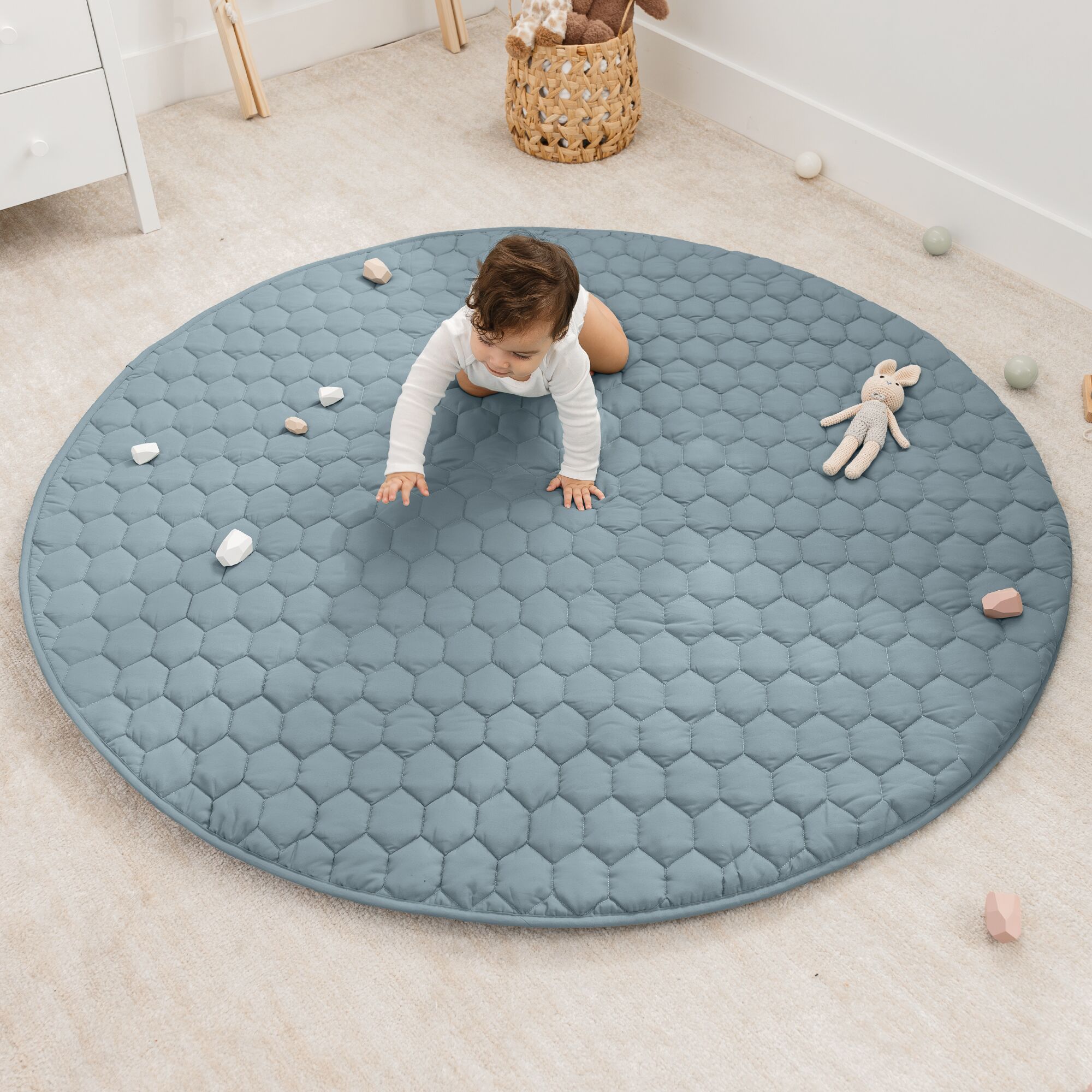 Comfy Cubs Premium Play Mat with Non-Slip Bottom - Pacific Blue - Round ...