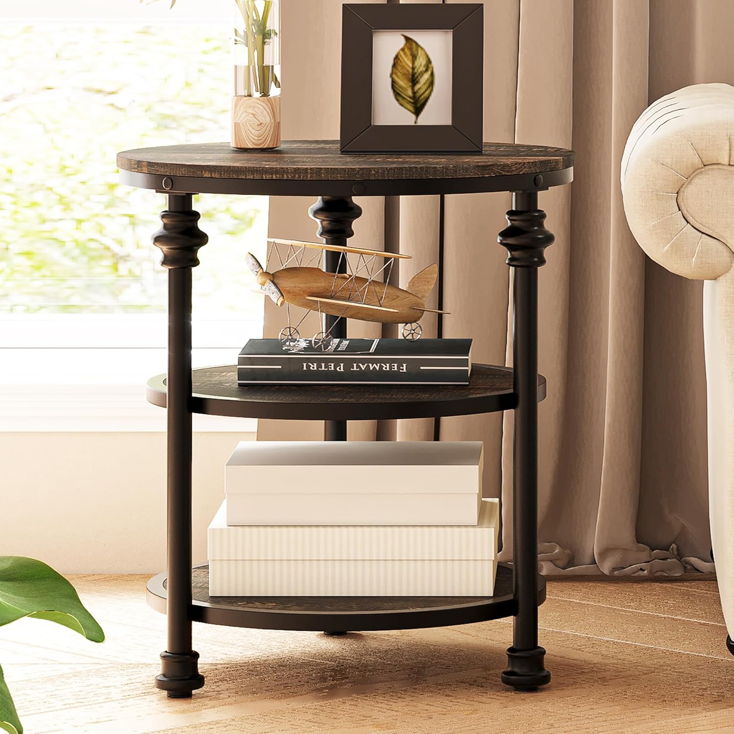 Garvee End Table 3-Tier Round Side Table Living Room Accent Table with ...