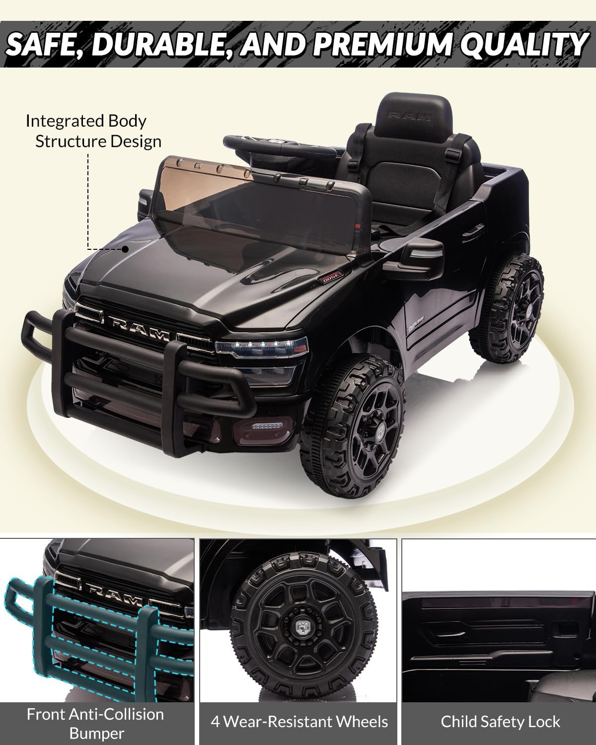 Garvee Ride On Pickup Truck Car 12V Licensed RAM Ride On Toys Battery ...