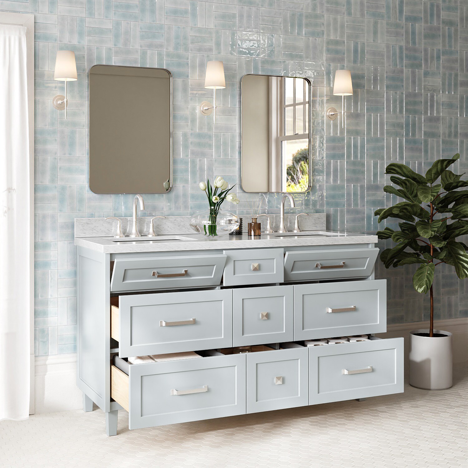 ARIEL Monroe 60-in Gray Undermount Double Sink Bathroom Vanity with ...