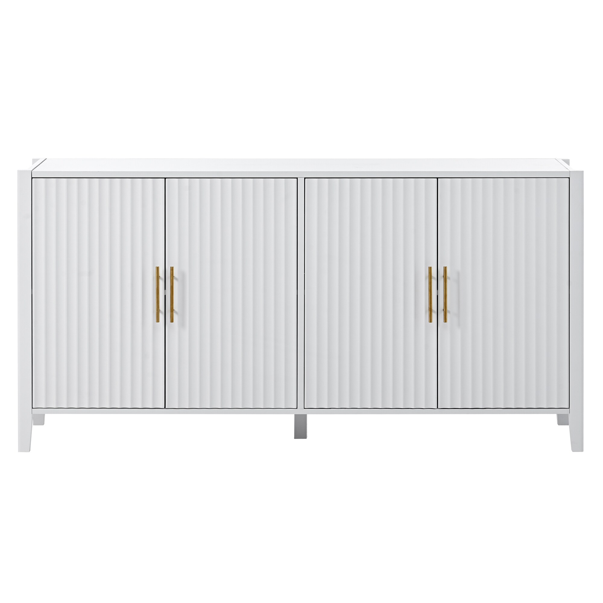 LOVMOR 63.1inch Modern 4 Vertical Wavy Slatted Doors Sideboard Storage ...