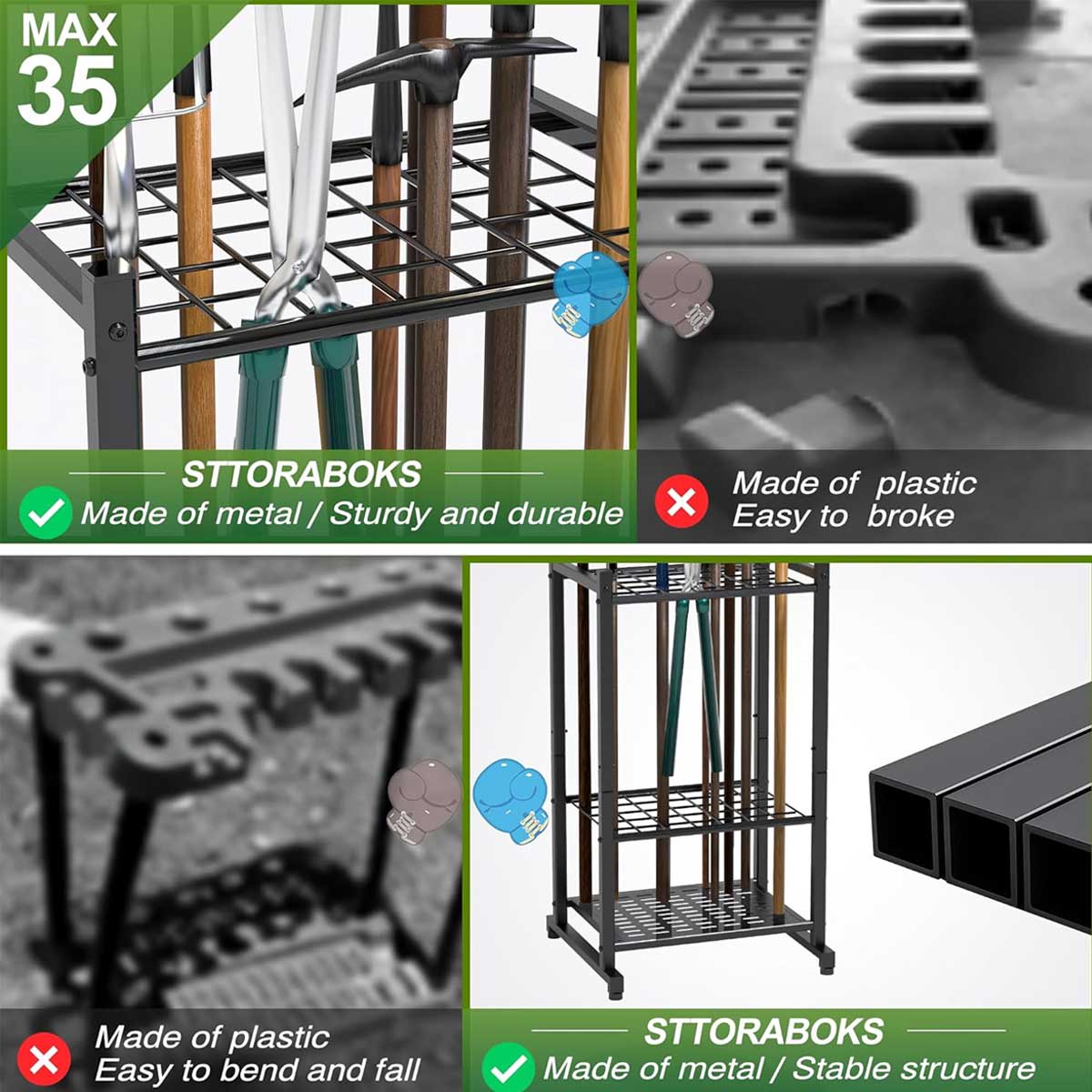 Aoibox Garden Tool Organizer Yard Tool Tower Rack for Garage Storage ...
