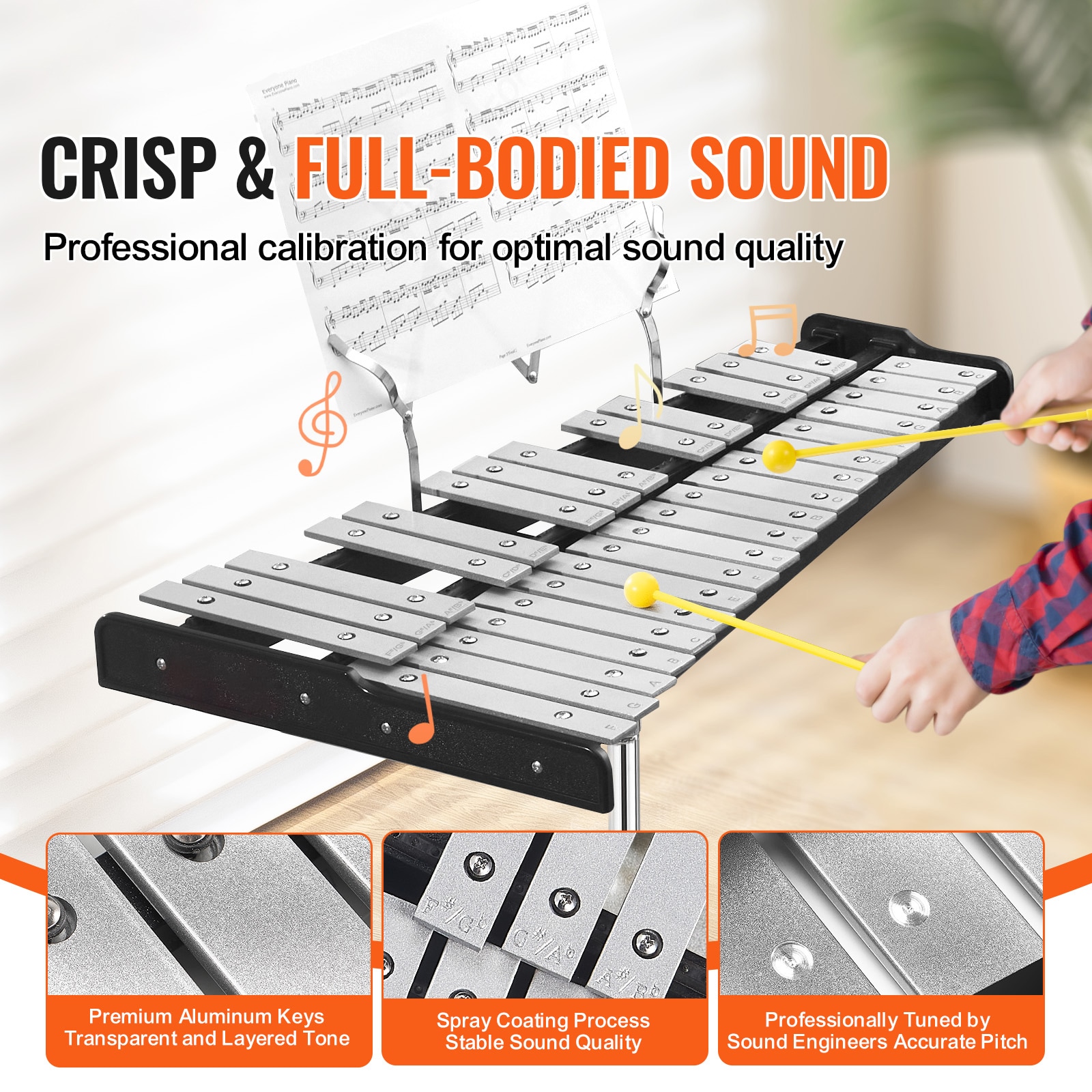 VEVOR 32 Note Glockenspiel Xylophone Bell Kit Professional Percussion Instrument Set with ...