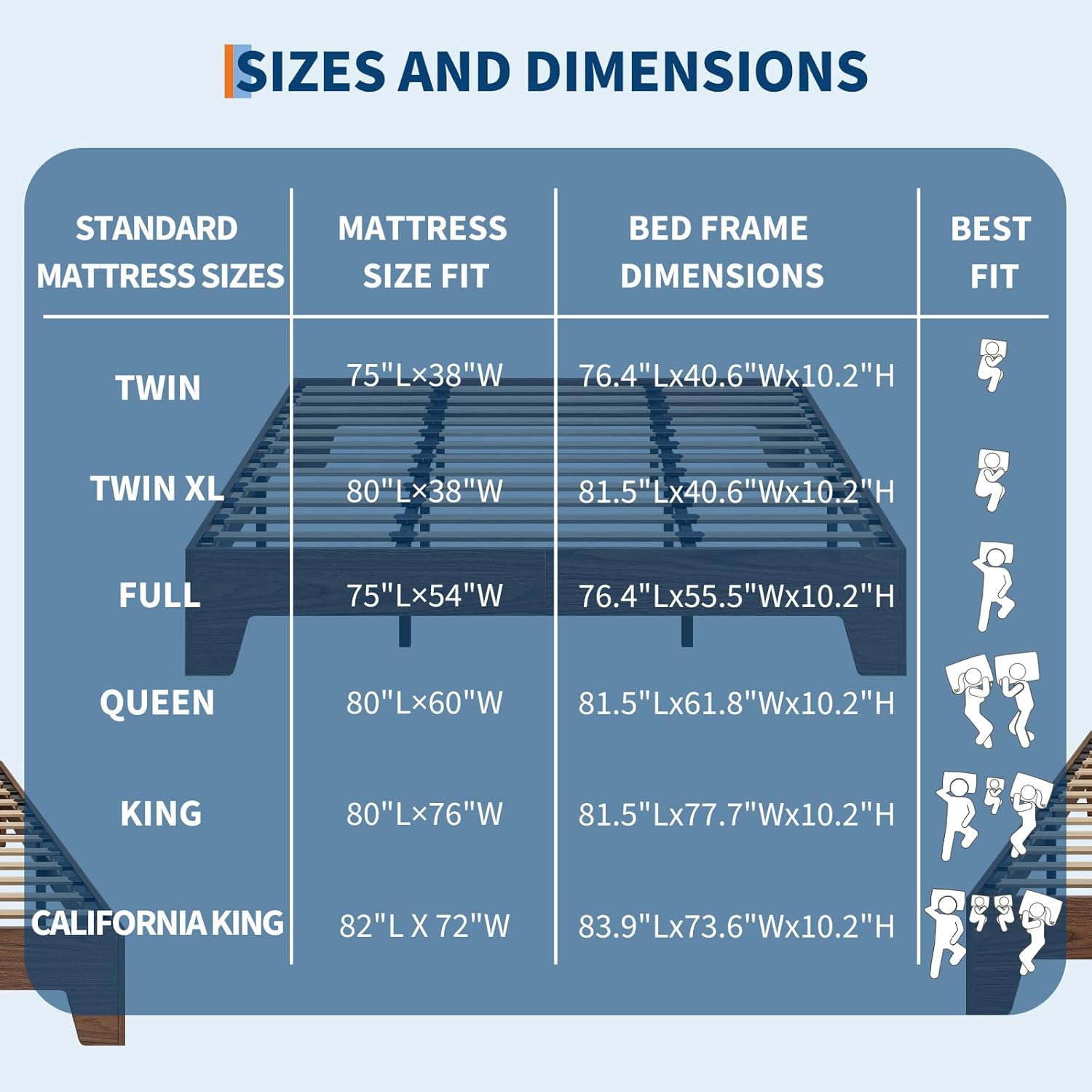 Garvee Queen Wood Platform Bed Frame Slat Support Noise Free Underbed ...