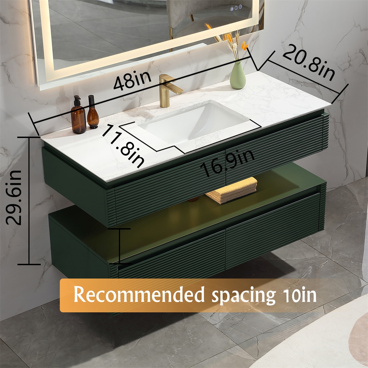 Poinic Double-layer Floating Fully Assembled 48-in Green Undermount ...