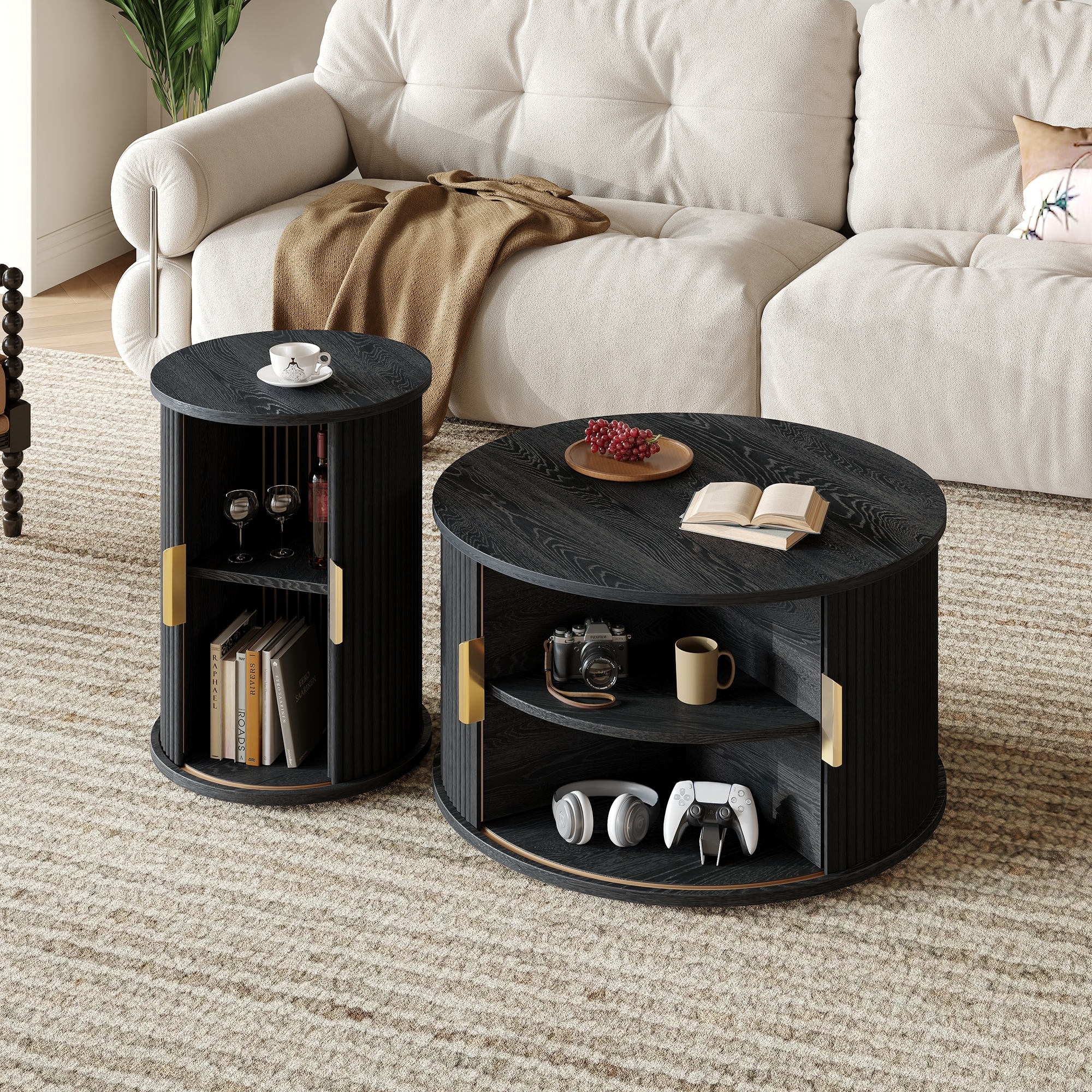 LUXEYARD Assembly Video Mid Century Coffee Table Set with Sliding ...