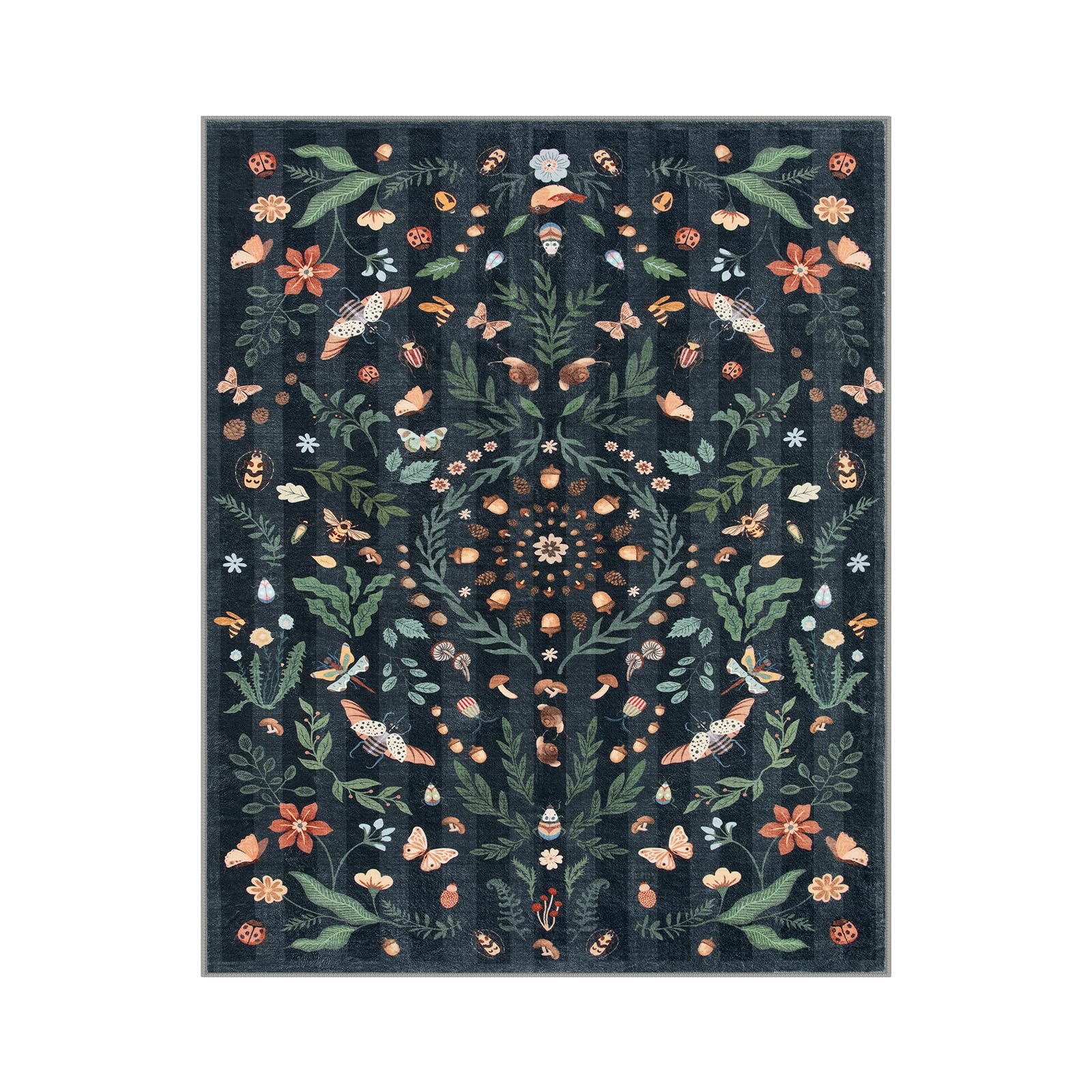Lahome 8 x 10 (ft) Black Insect and Plant Vertical Striped Texture ...