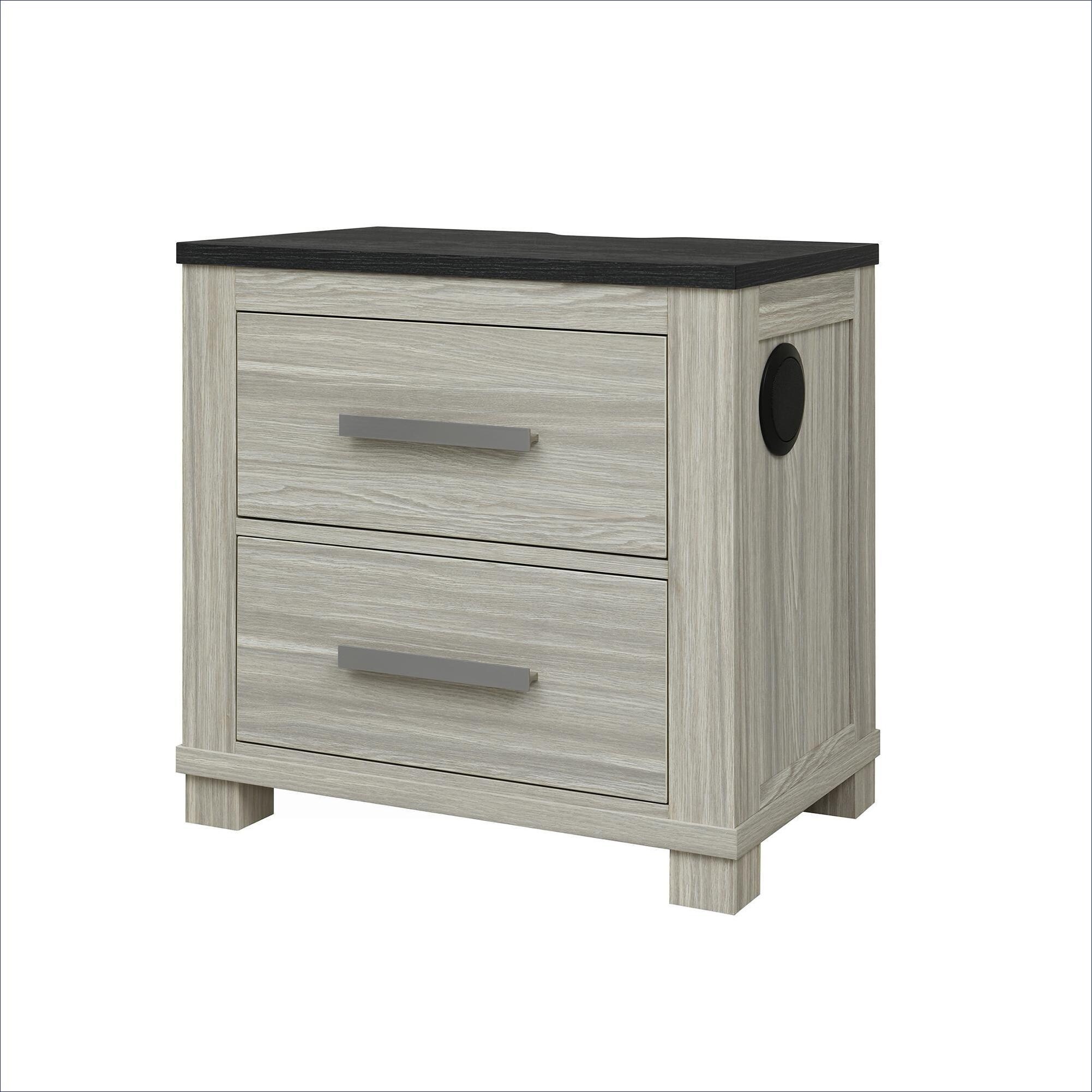 Watnature Solid Wood and MDF Rich Brown 2-Drawer Nightstand Bedroom ...