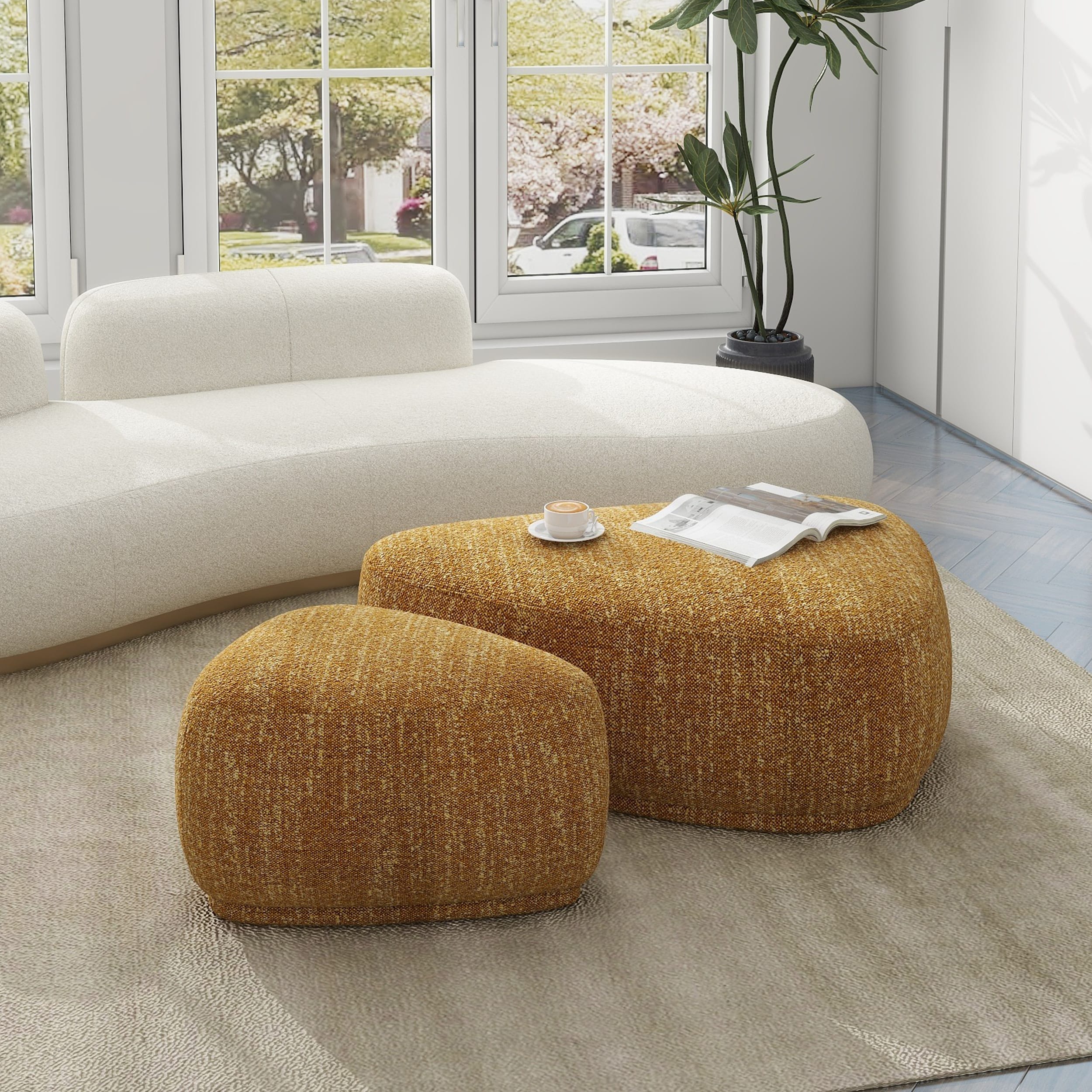 Jennifer Taylor Home Pebble Modern Mustard Yellow Tweed Ottoman in the ...