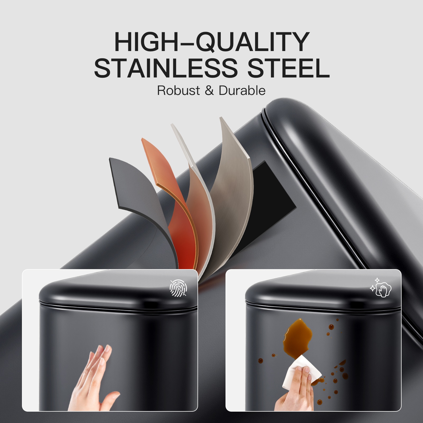 Aoile Slim Trash Can 1.3 Gallon/5 L Stainless Steel Garbage Can with ...