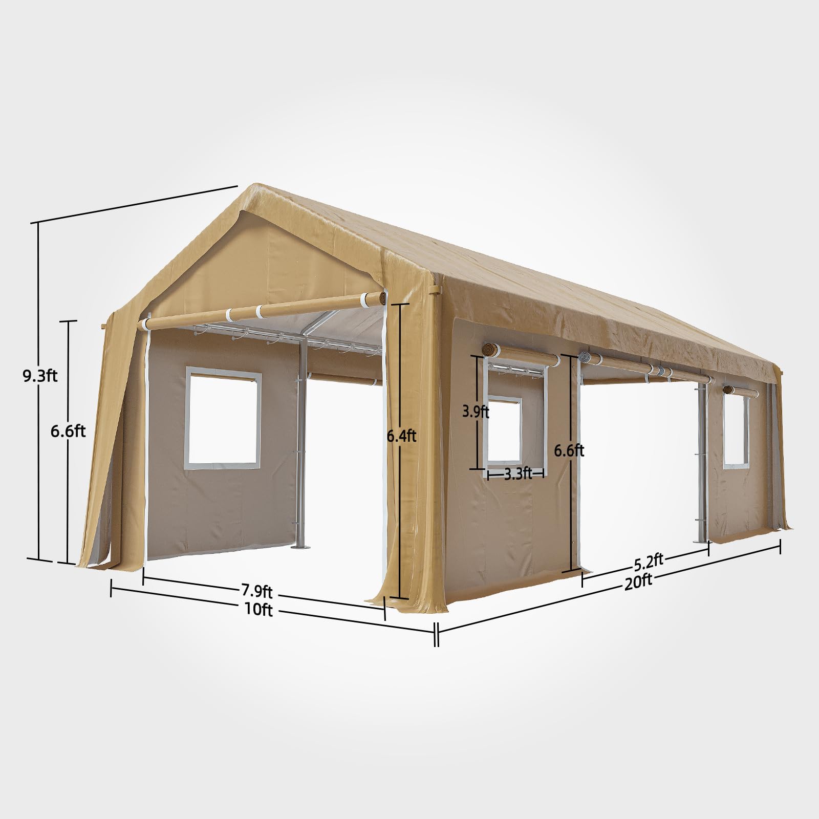 GarveeLife 10x20 FT Heavy Duty Carport Canopy with 4 Doors and Windows ...
