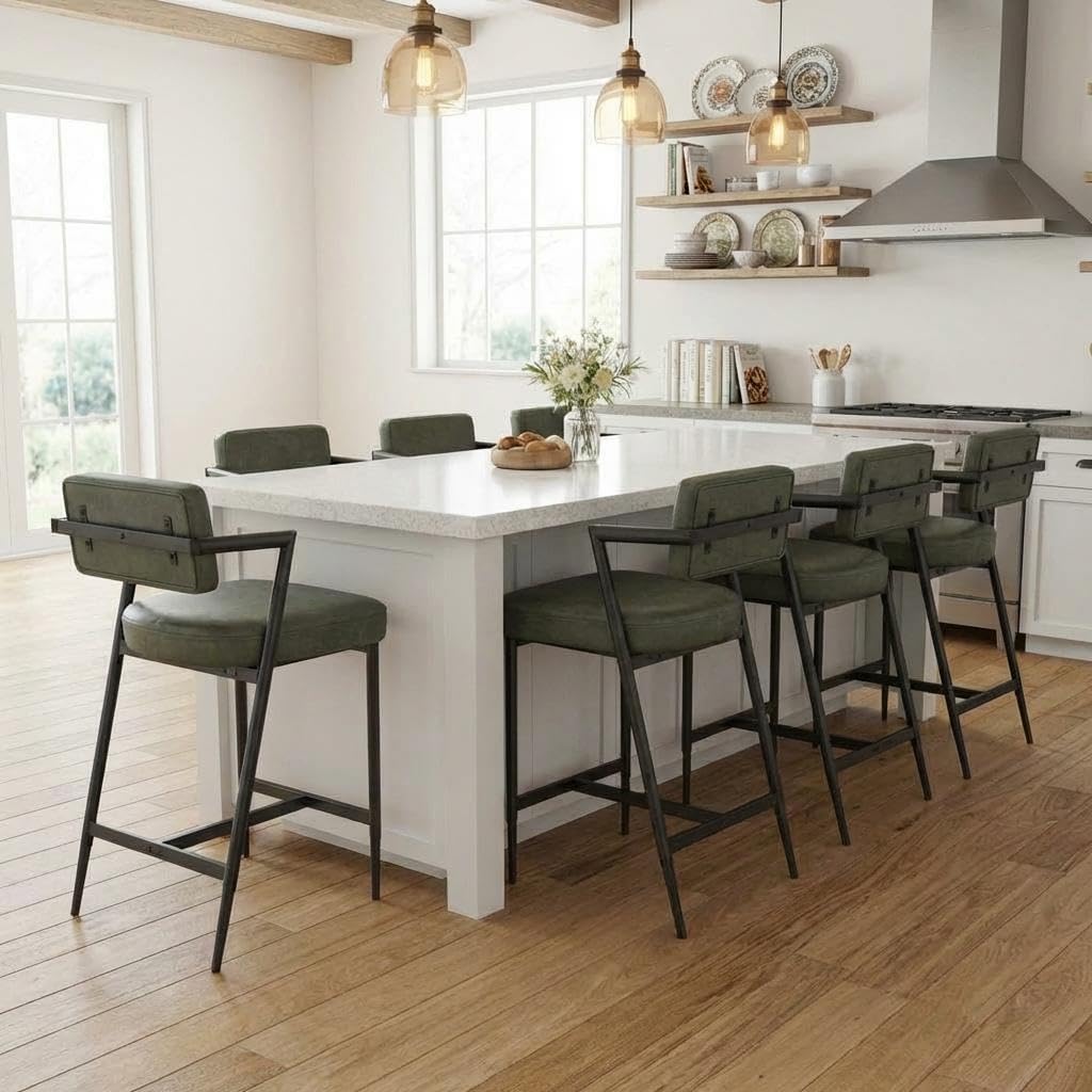 Garvee Bar Stools Set of 6 with Armrest Upholstered Counter Height Bar ...
