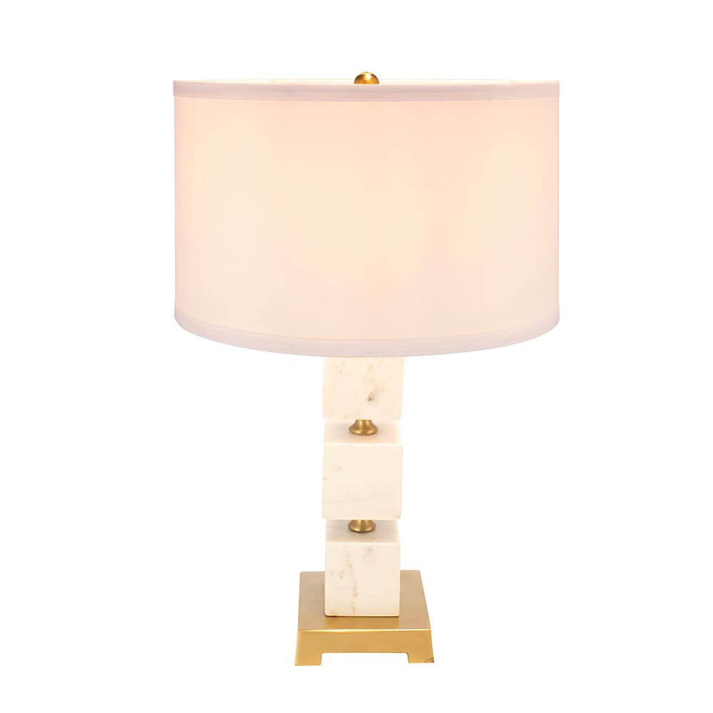LOVMOR White Marble Cube Table Lamp with Gold Base and Body (Lamp Shade ...
