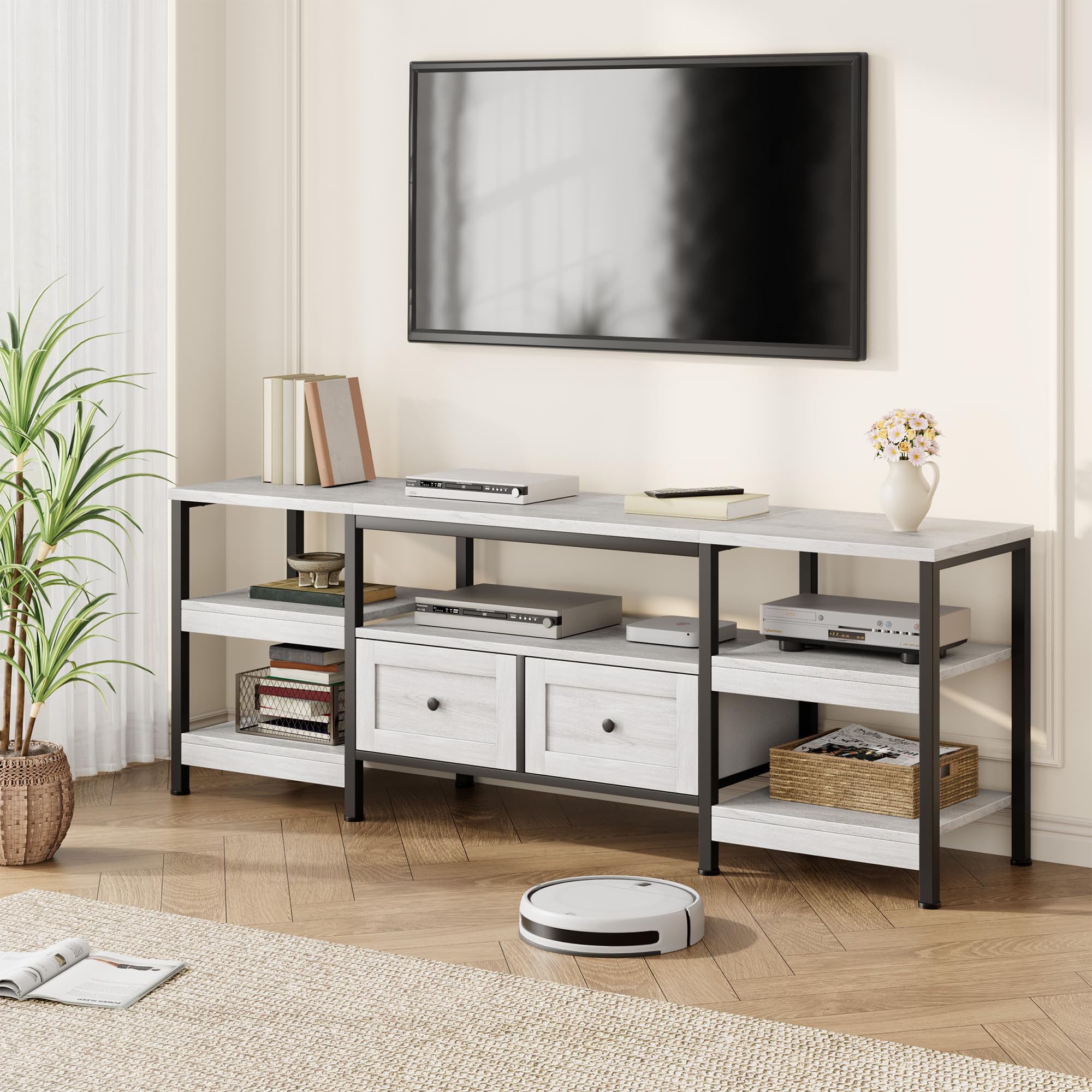 Garvee 63 Inch Industrial TV Stand with 2 Drawers Entertainment Center ...