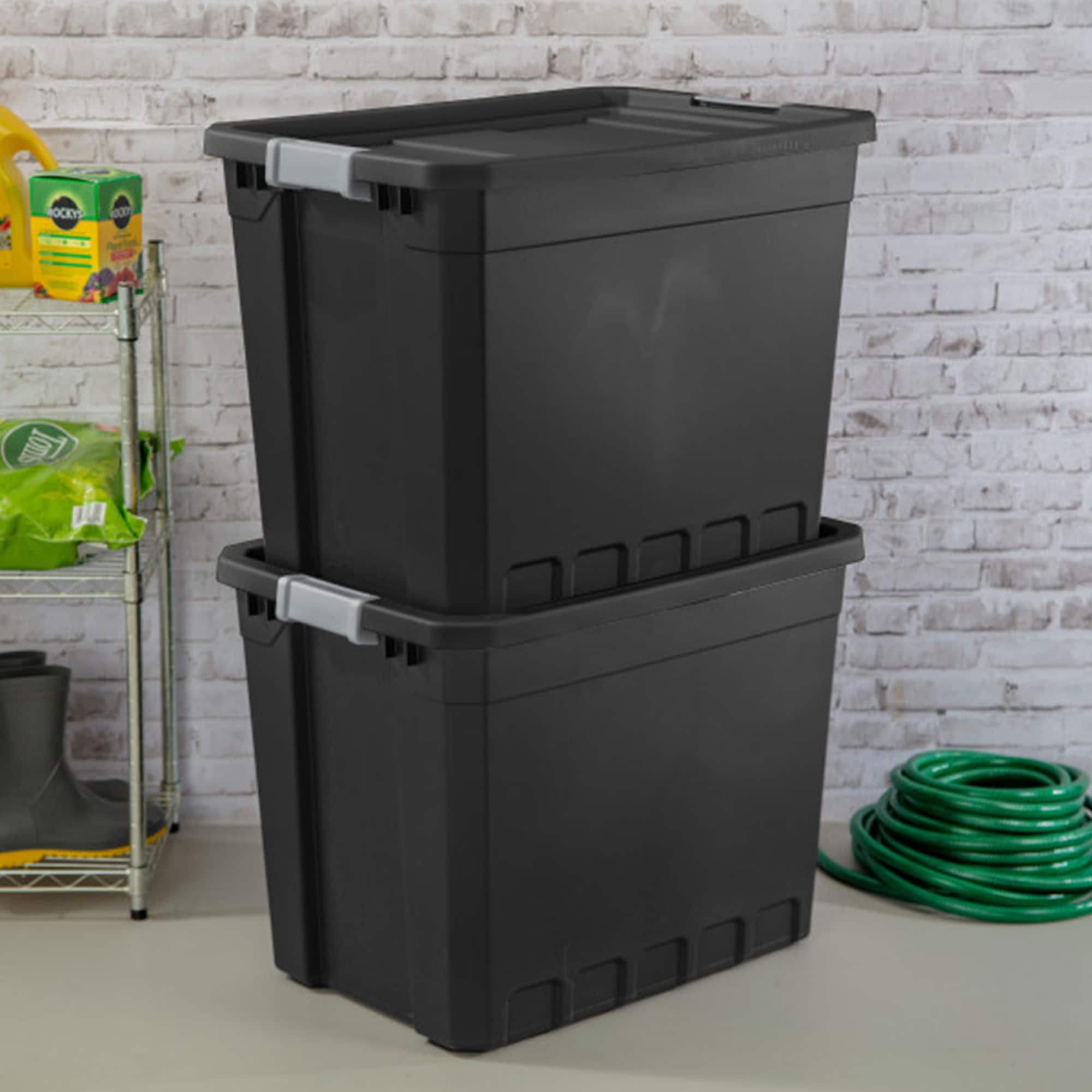 Sterilite 27 Gal Rugged Industrial Stackable Storage Tote w/ Lid Black ...