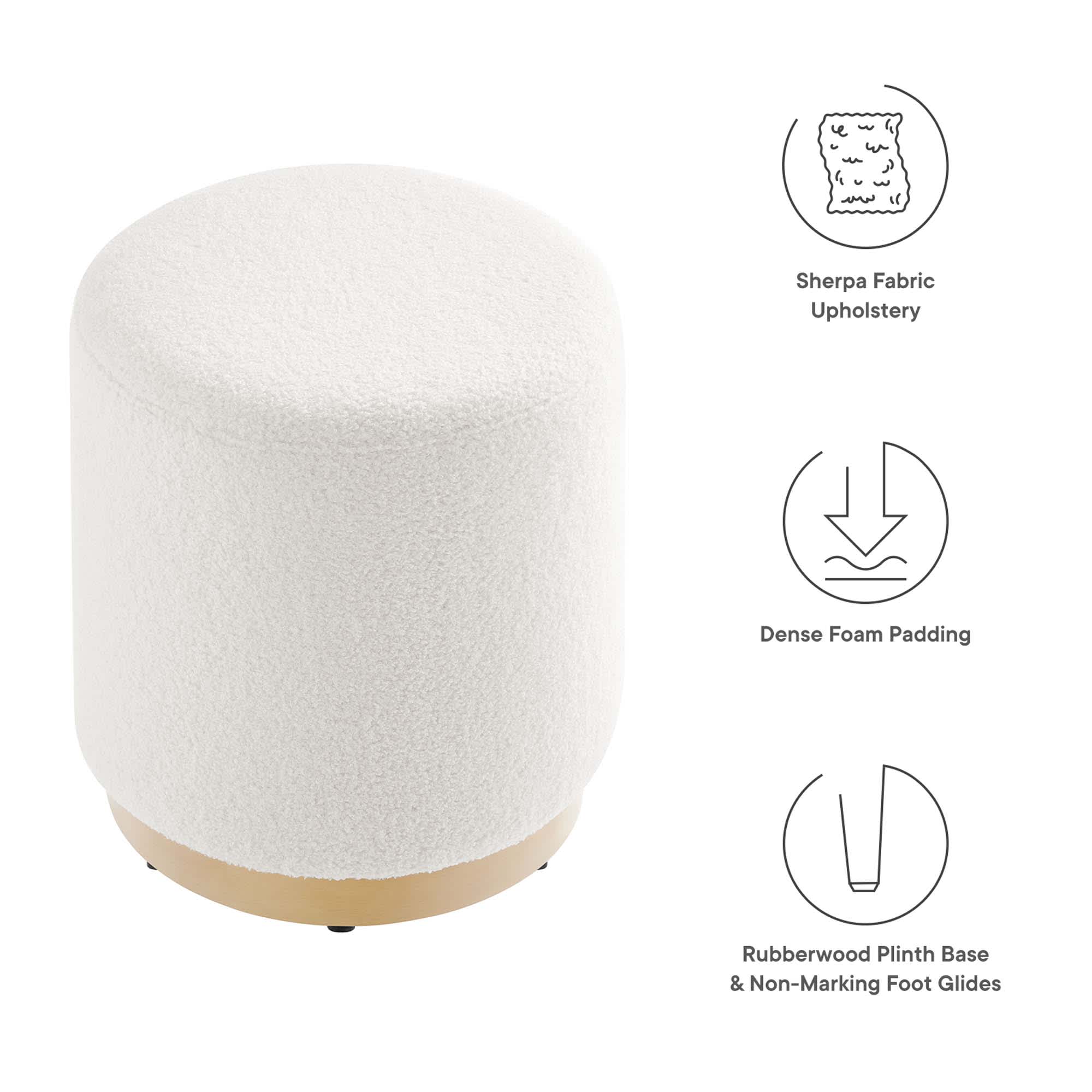 Modway Tilden 16-in Round Sherpa Upholstered Ottoman in Ivory Natural ...