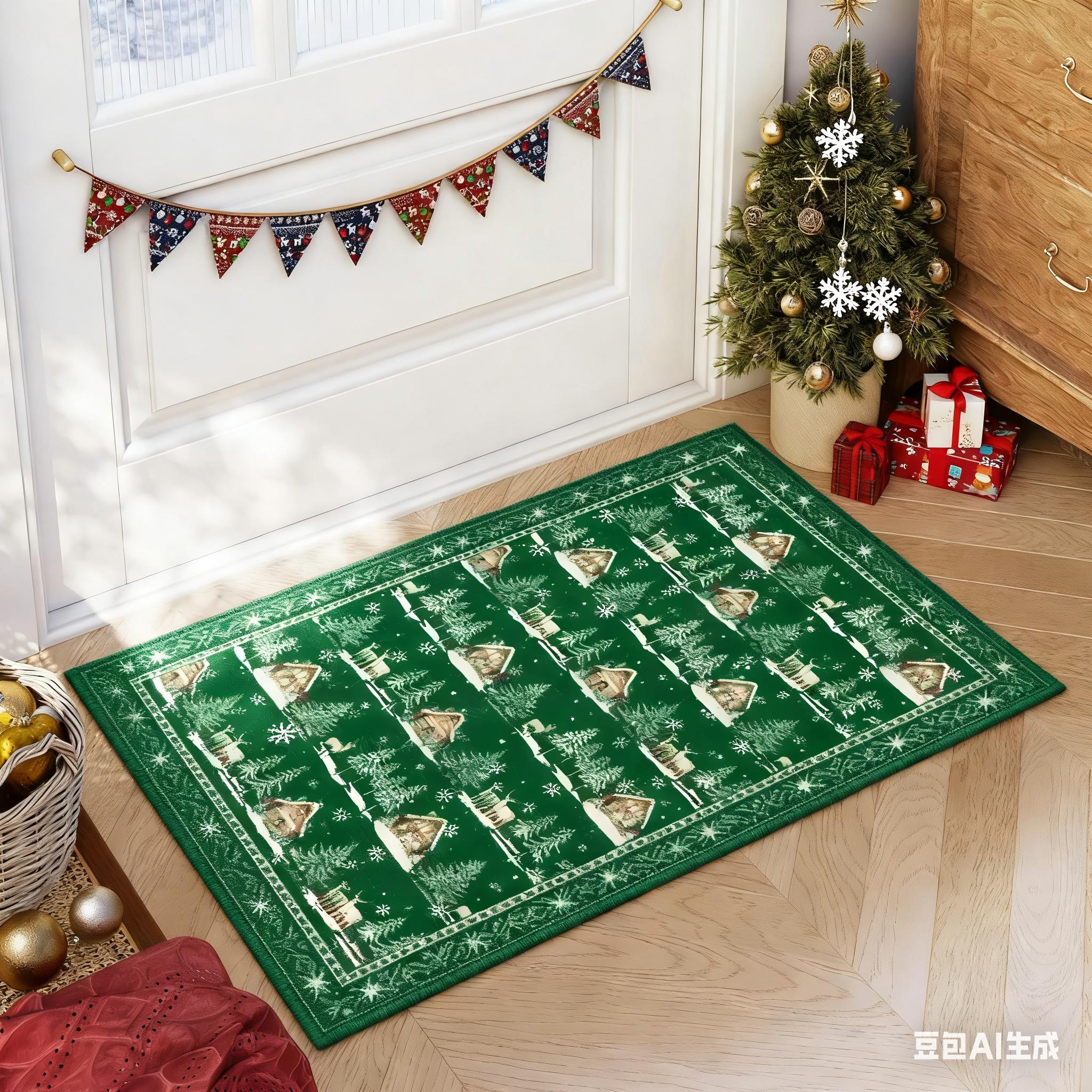 Lahome 2x3(ft)Green Washable Christmas Cottage Tree Pattern Holiday ...