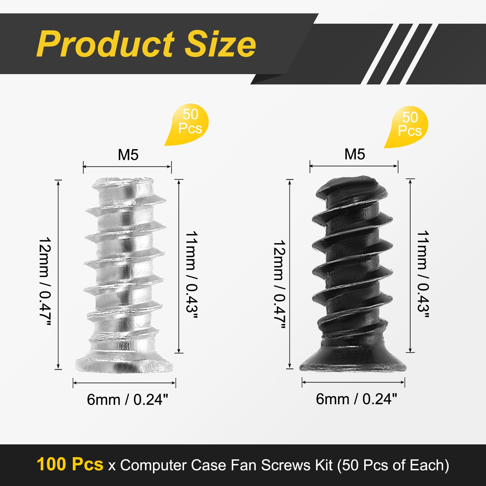 PATIKIL 100pcs Computer Case Fan Screws Kit M5 x 12mm Short Phillips ...
