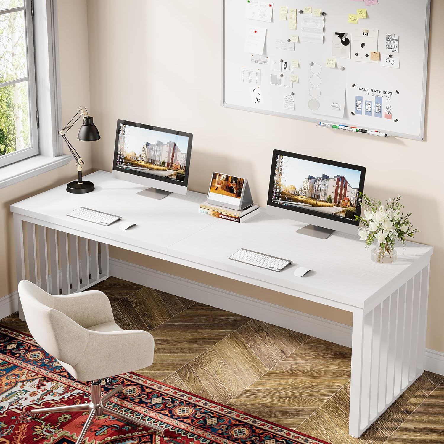 Tribesigns 78 inch W White Computer Desk Writing Table with Metal Legs ...